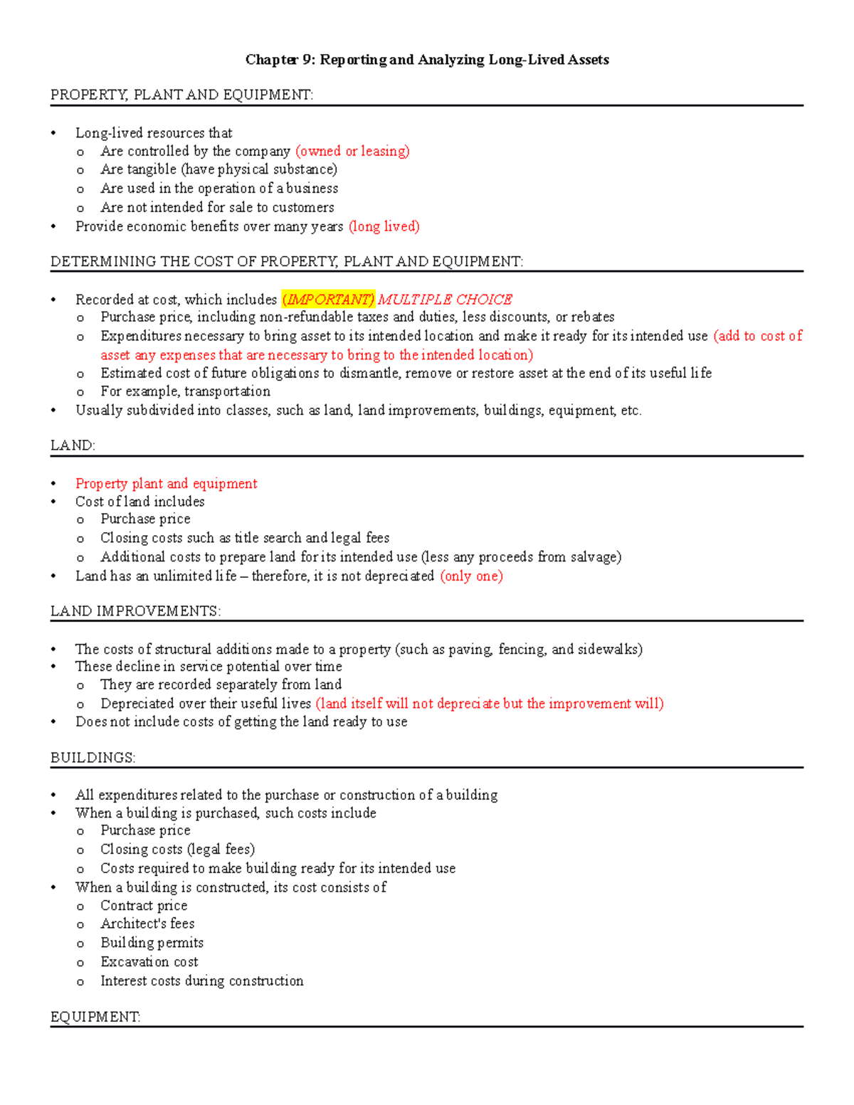 Chapter 9 ACC - class notes - Chapter 9: Reporting and Analyzing Long ...