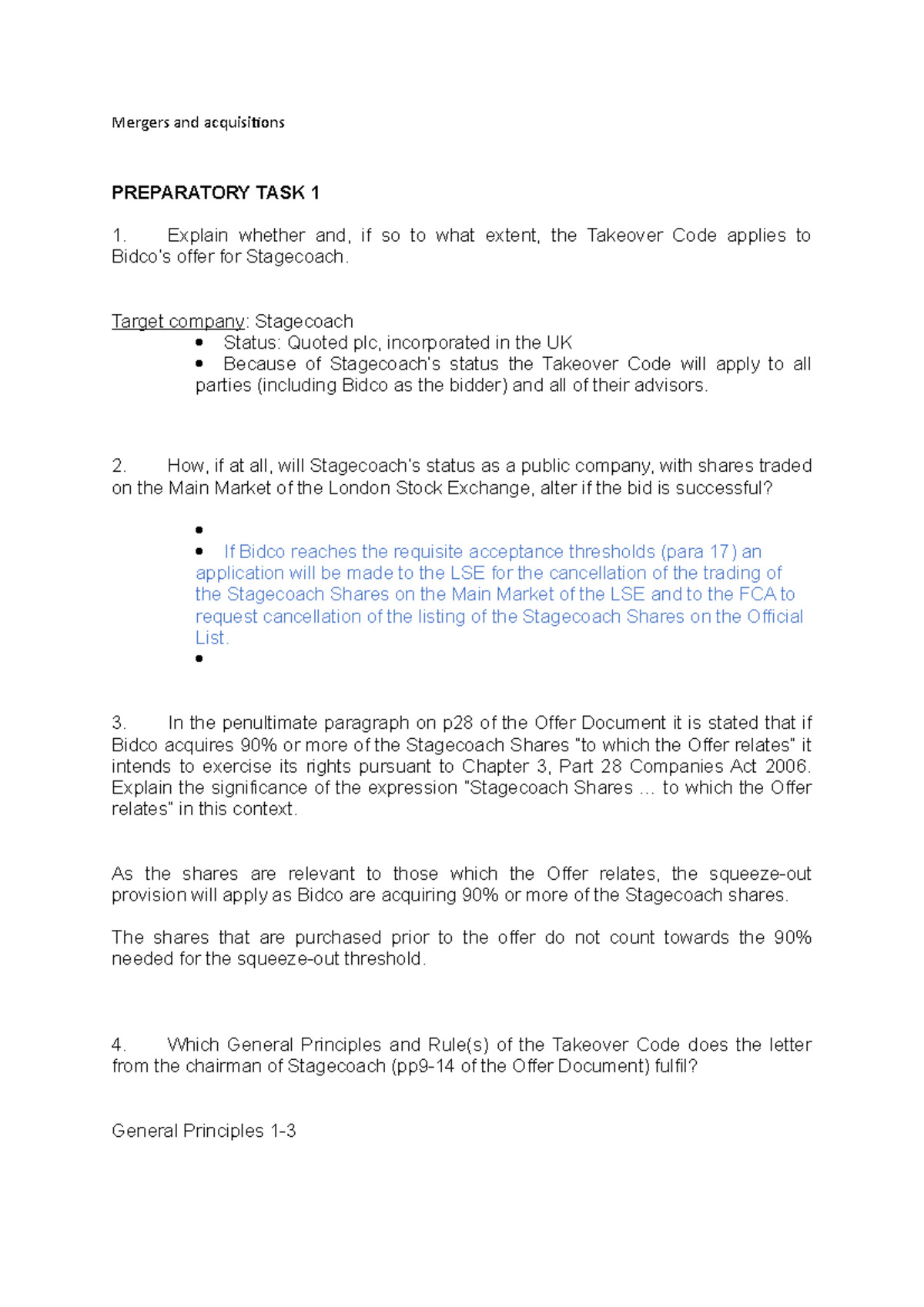 MCQS FOR PRACTISE - Mergers and acquisitions PREPARATORY TASK 1 Explain whether and, if so to ...