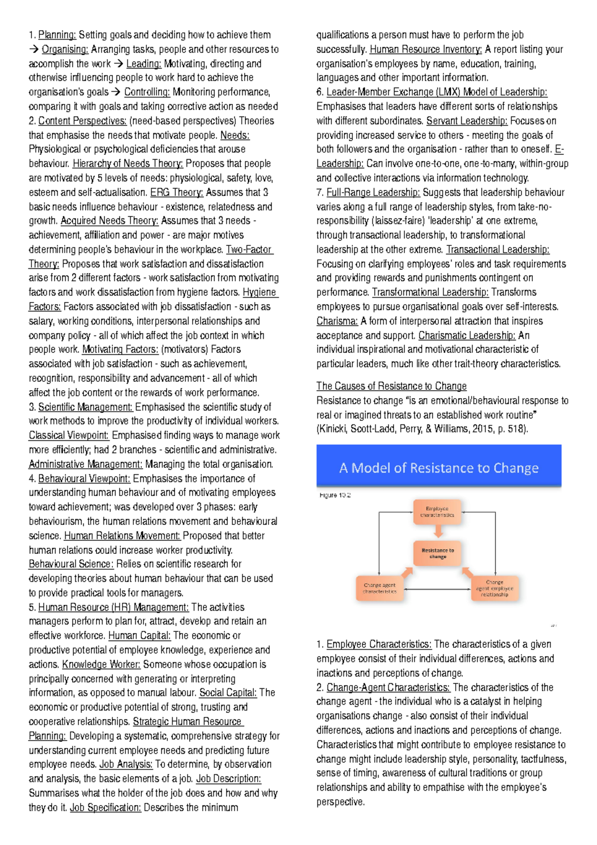 Cheat Sheet - Summary Management and Organisation - 1. Planning ...