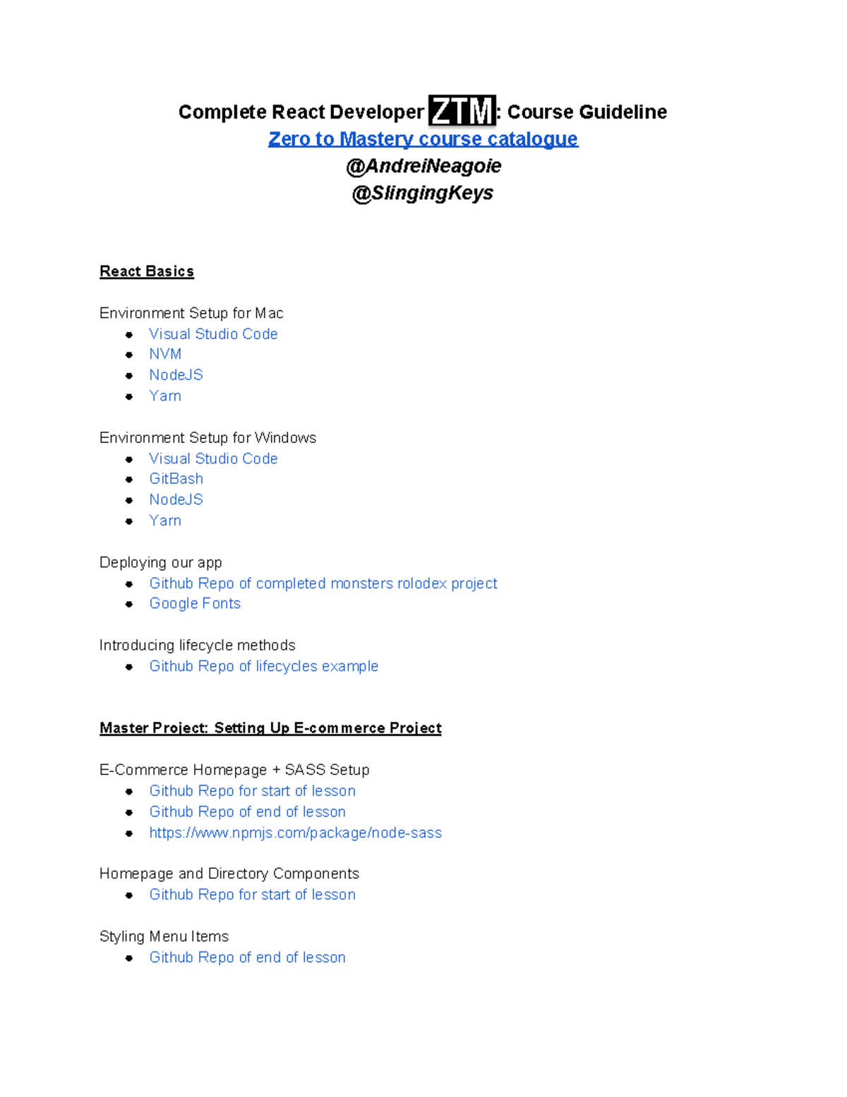 React Materials Complete React Developer In 2019 Course Guideline Zero To Mastery Course