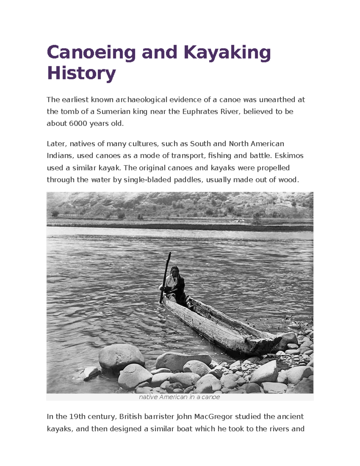 Canoeing and Kayaking History - Canoeing and Kayaking History The ...