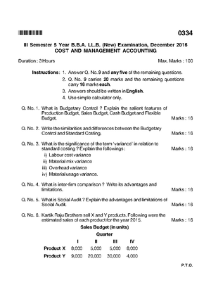 CMA December 2018 - Question paper - 0334 0334 Third Semester 5 Year B ...