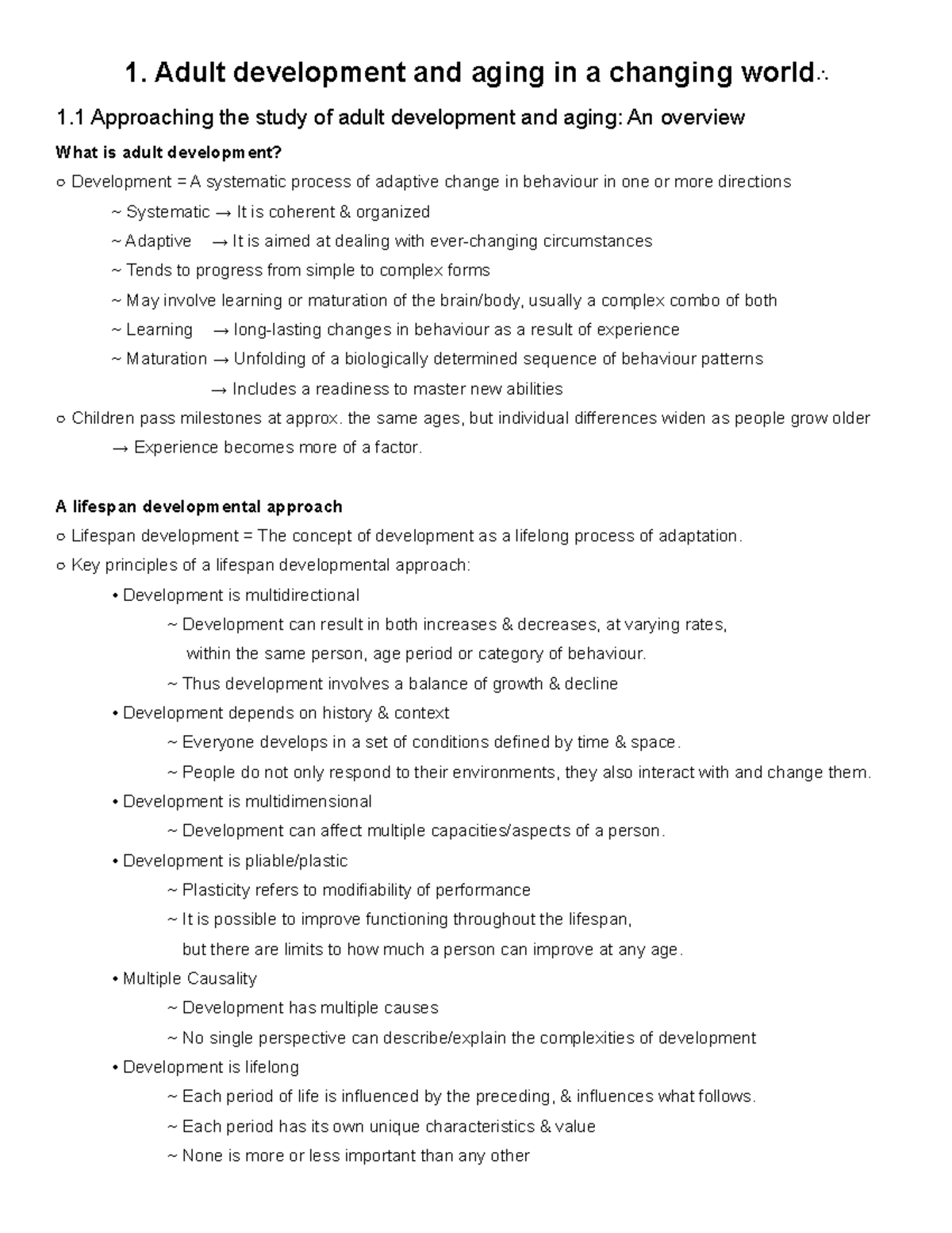 PYC2603-Notes 2020 to 2022 - 1. Adult development and aging in a ...