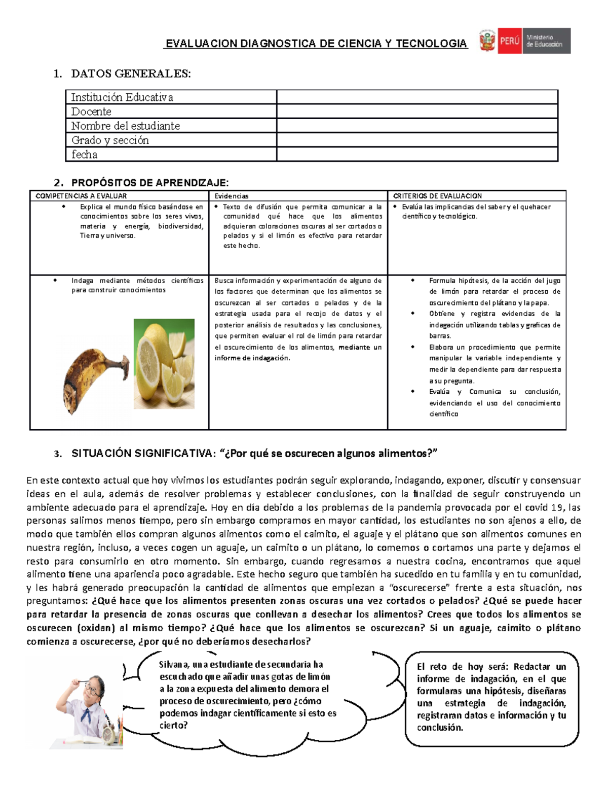 Evaluacion Diagnostica 1RO-2DO-C - EVALUACION DIAGNOSTICA DE CIENCIA Y ...
