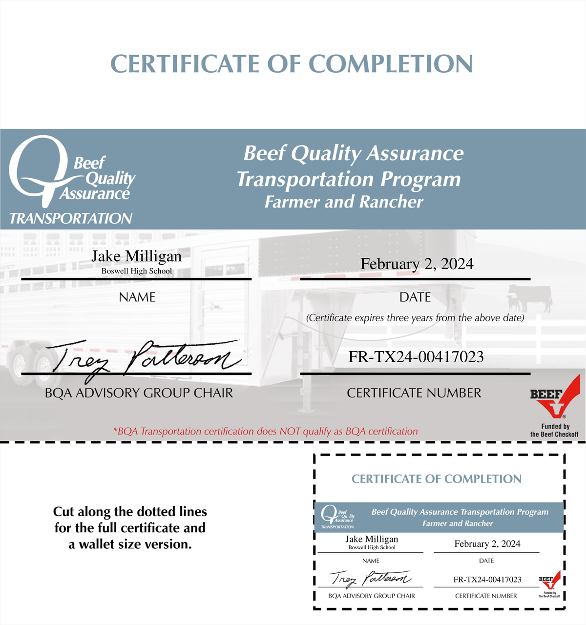 National BQA Transportation Certificate Farmer and Rancher - Psych 110 ...