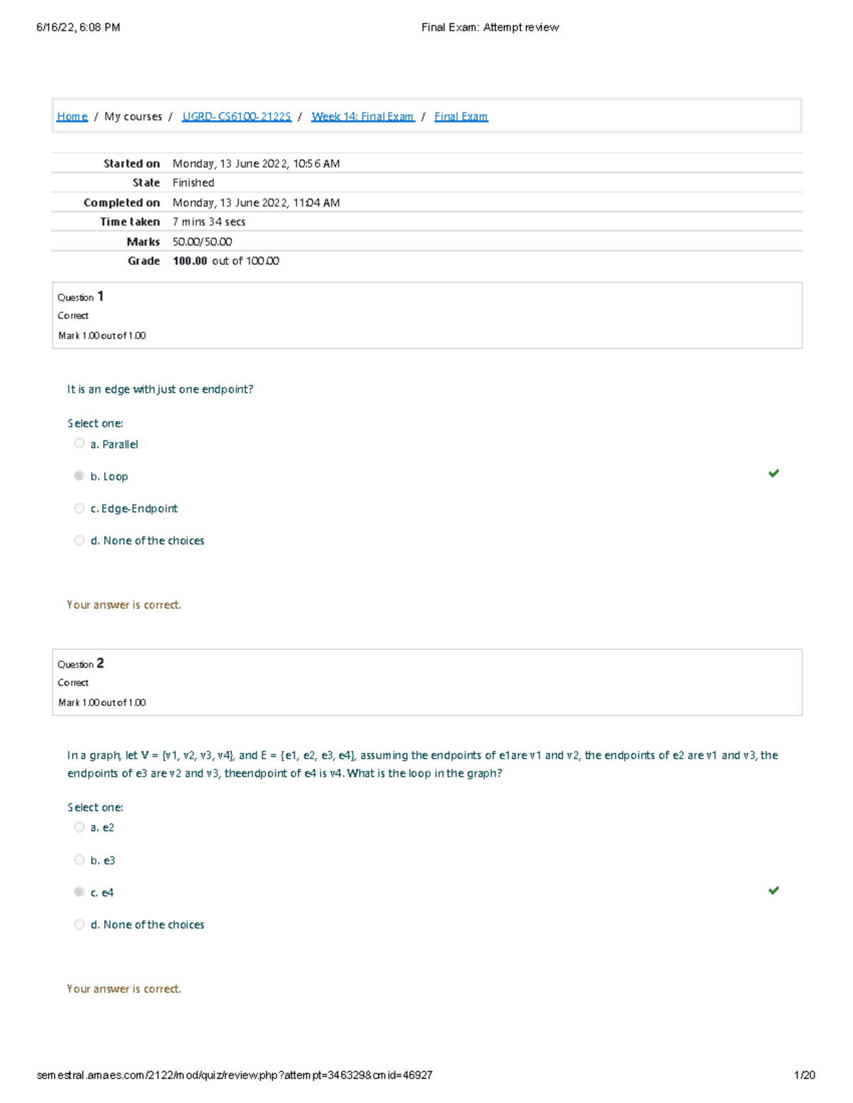 Discrete Structures 1 Final Exam Attempt review - Home / My courses ...