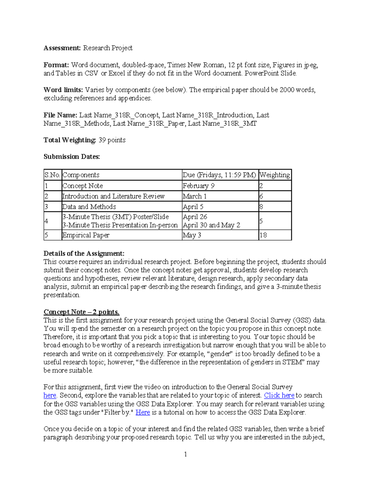 SOCI318R Research Project Guidelines - Assessment: Research Project ...