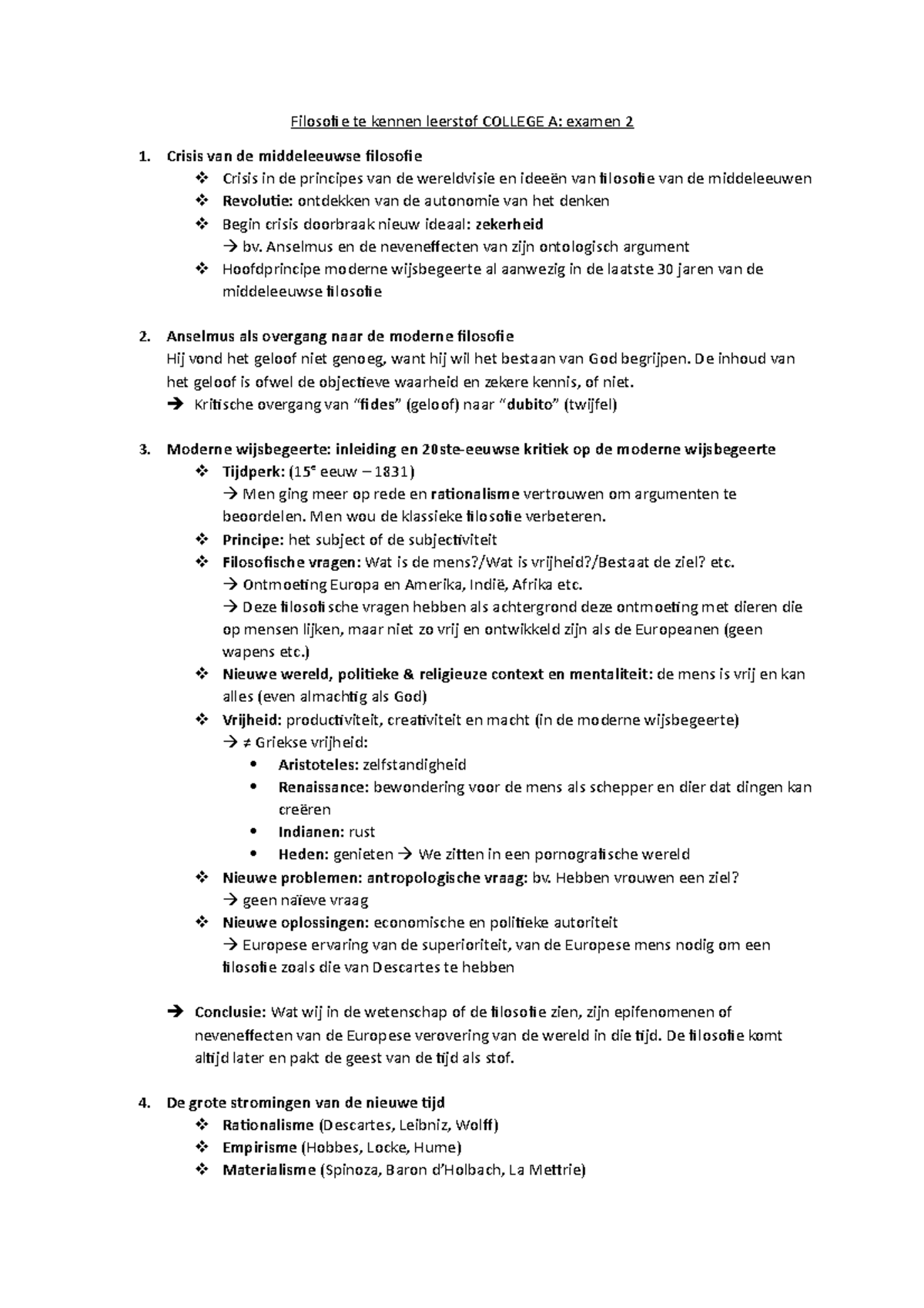 De grote stromingen uit de wijsbegeerte te kennen leerstof College A examen 2 - Filosofie te ...