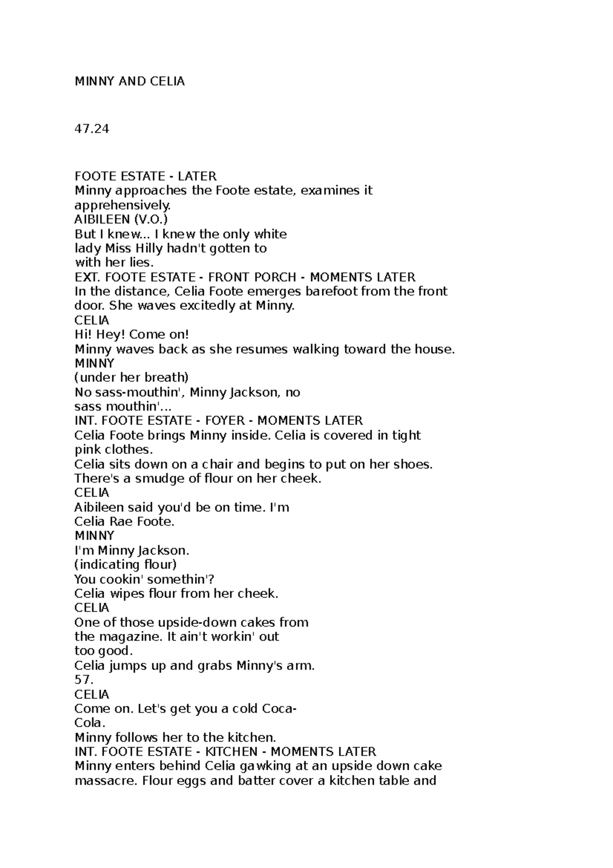 Minny AND Celia - notes on scenes between characters - MINNY AND CELIA ...
