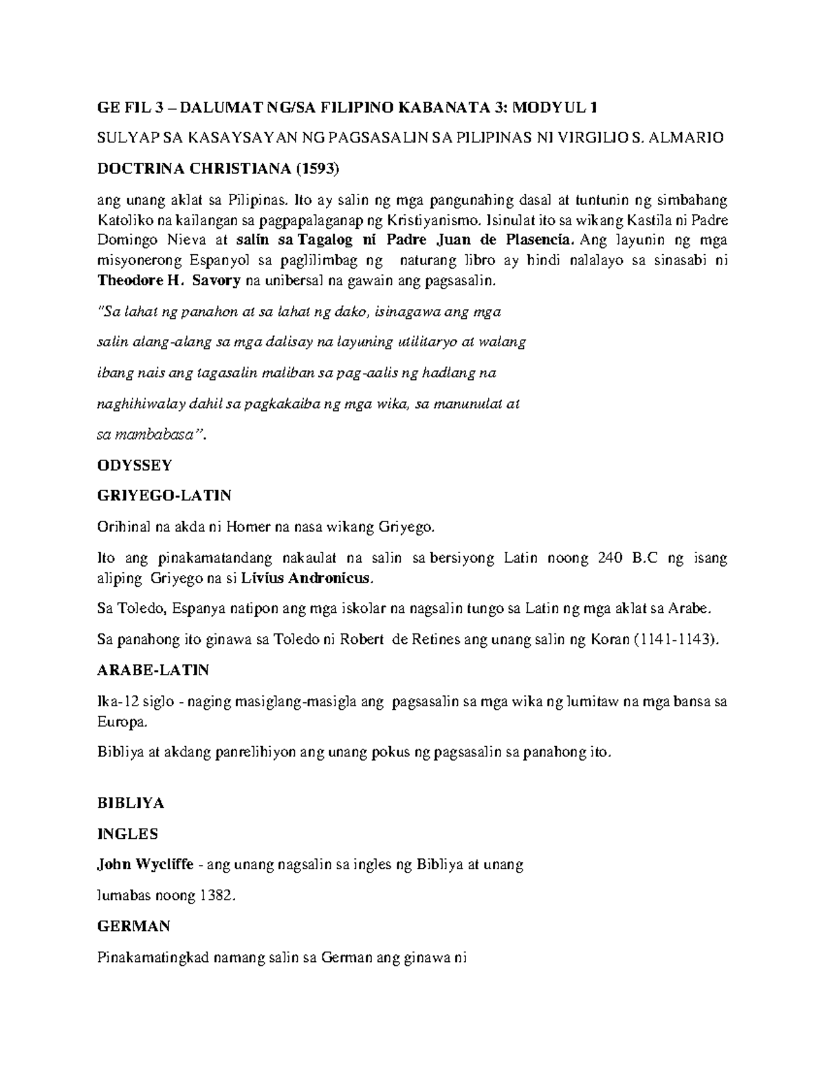 Filipino QUIZ Finals Reviewer - GE FIL 3 – DALUMAT NG/SA FILIPINO KABANATA 3: MODYUL 1 SULYAP SA ...