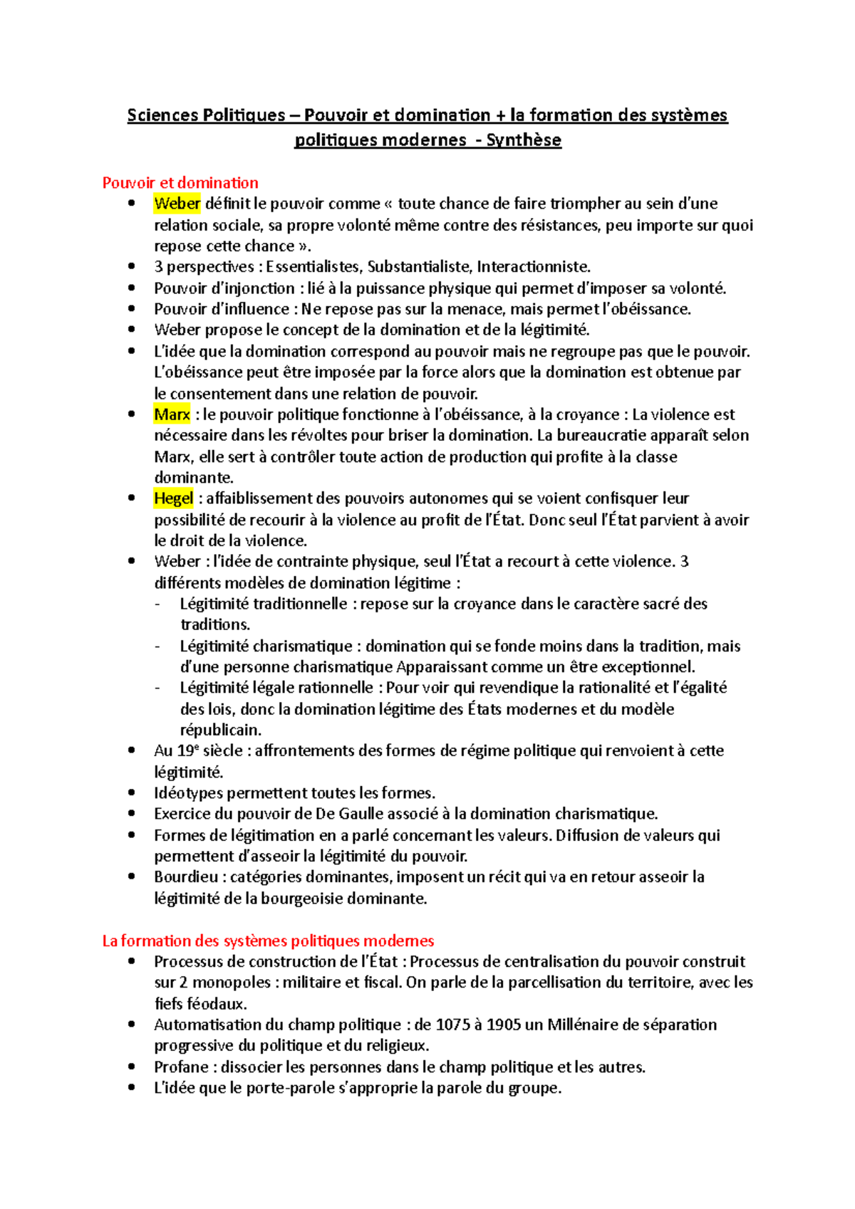 Sciences Politiques – Pouvoir et domination + la formation des systèmes ...