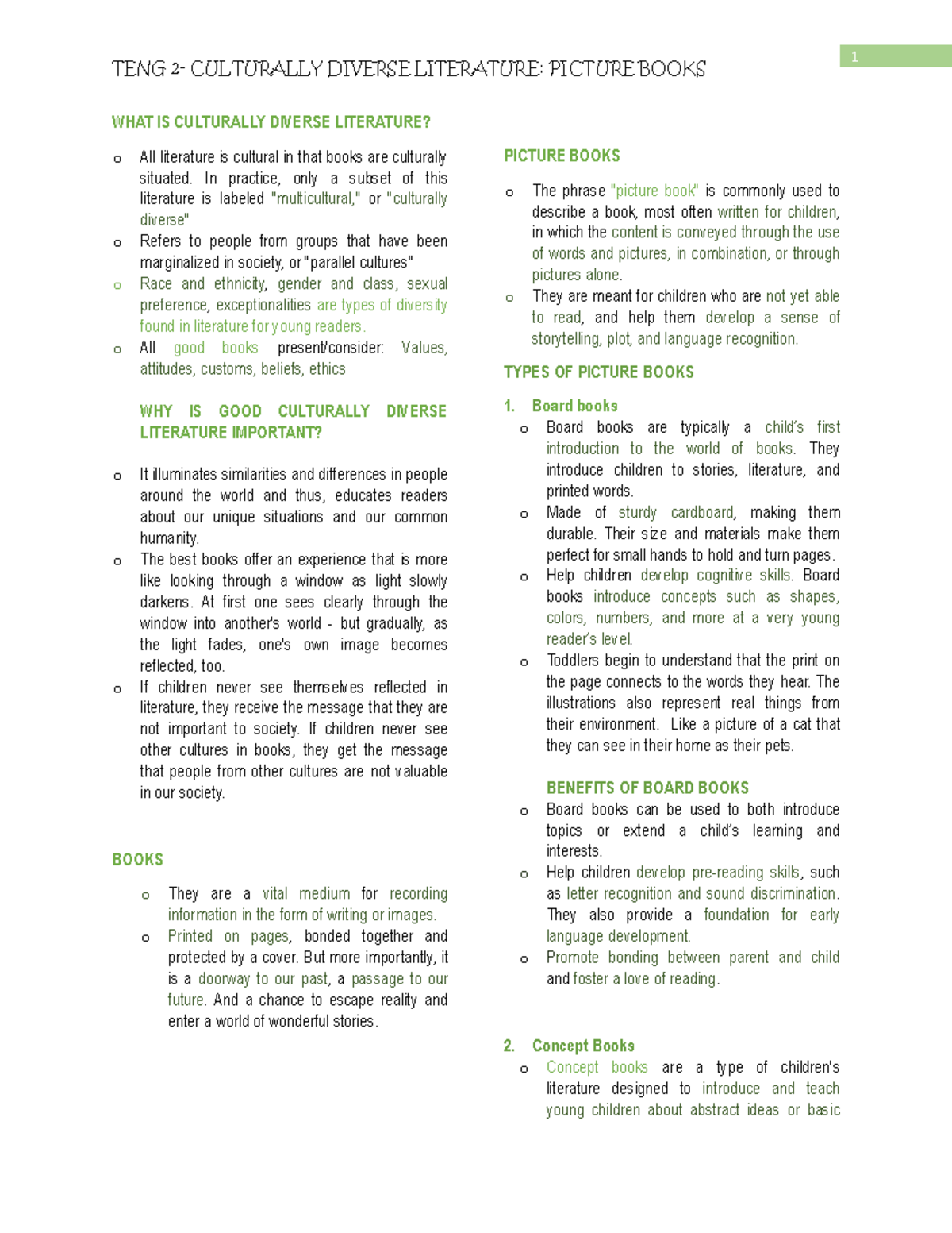 Culturally Diverse Literature. Picture Books - TENG 2 - CULTURALLY ...