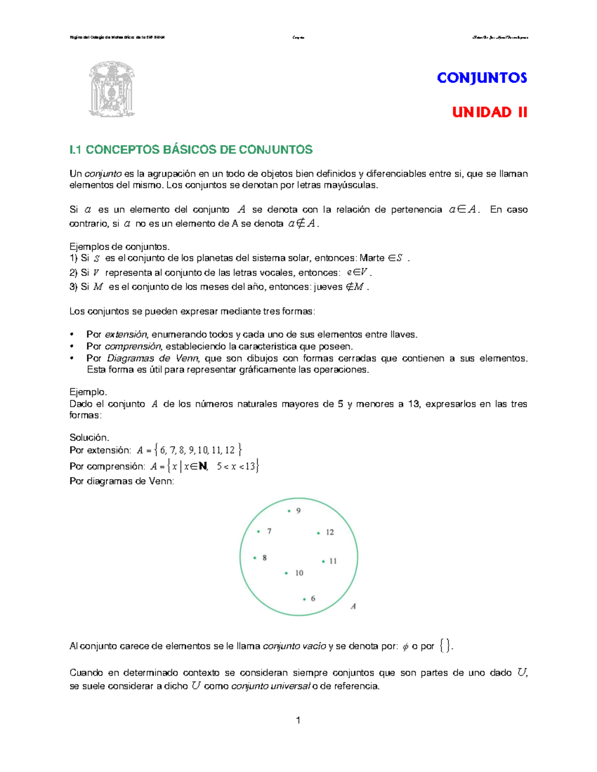 Teoria Conjuntos 2 - Facil - CONJUNTOS UNIDAD II I CONCEPTOS BÁSICOS DE CONJUNTOS Un conjunto es ...