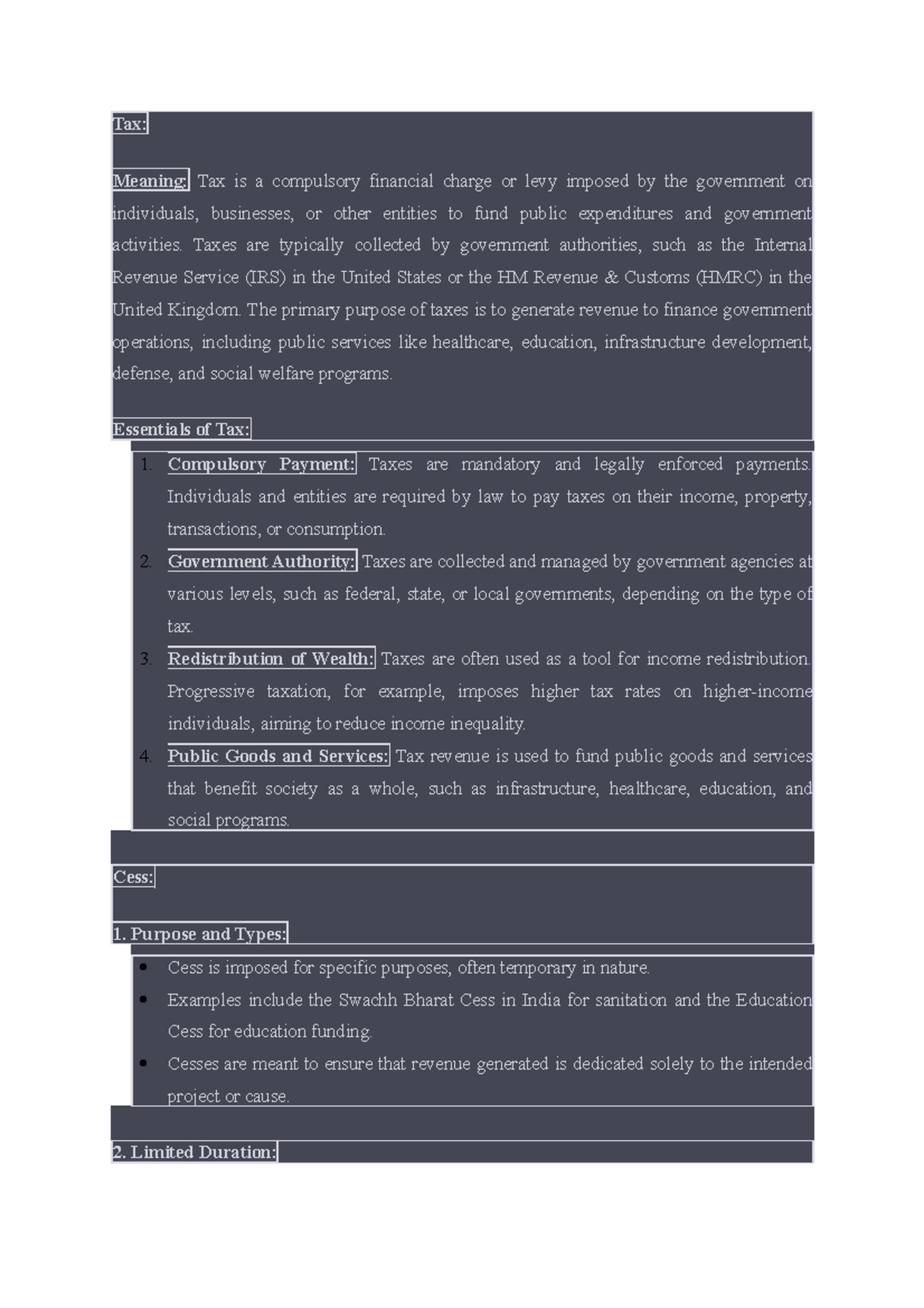 Tax Revision - tax notes - Tax: Meaning: Tax is a compulsory financial ...