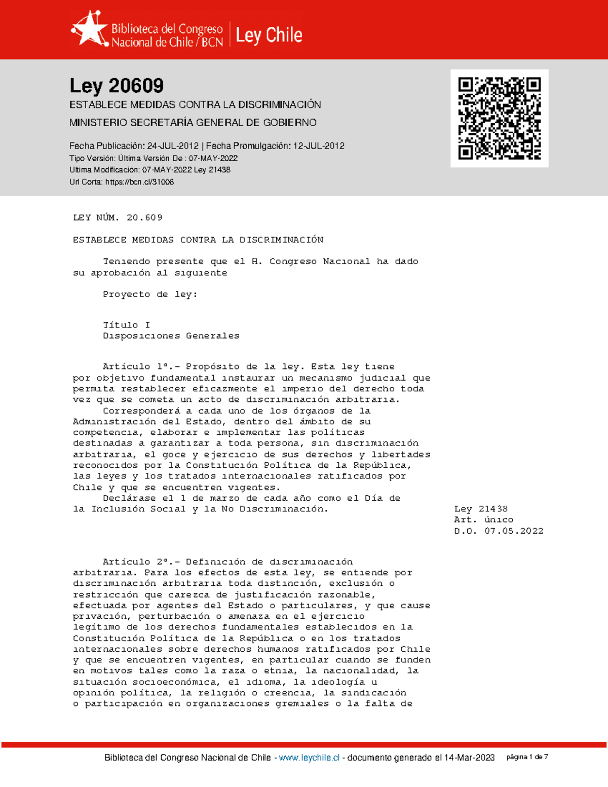 Zamudio - Ley-20609 24-JUL-2012 - Ley 20609 ESTABLECE MEDIDAS CONTRA LA ...