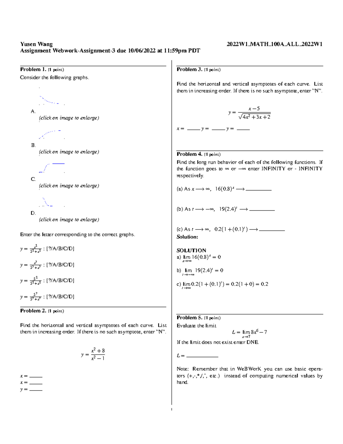2022W1 MATH 100 A ALL 2022W1 - Yusen Wang 2022W1 MATH 100A ALL 2022W ...