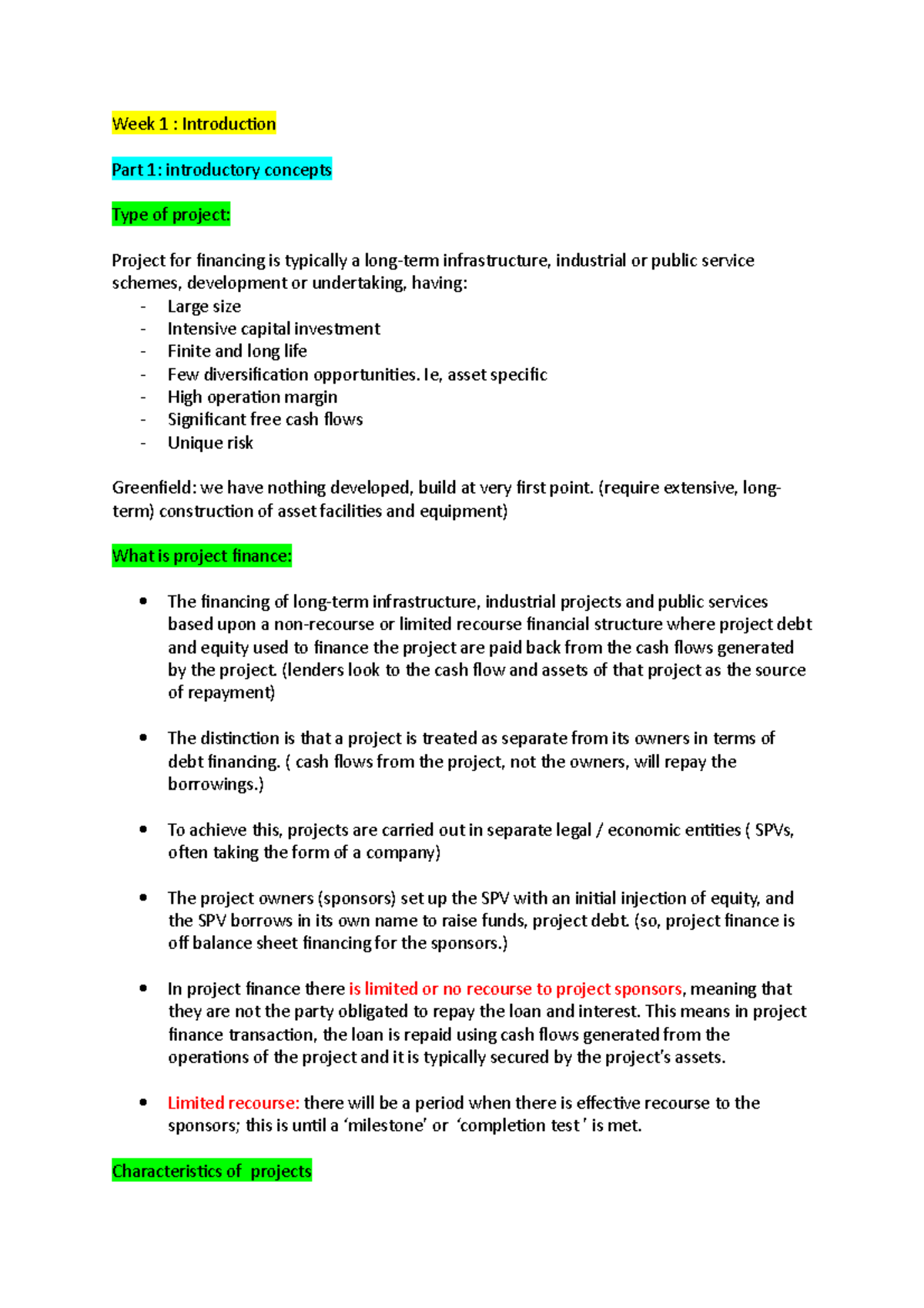 FNCE90048 project finance 1-5 lecture notes - FNCE90048 - Unimelb - Studocu