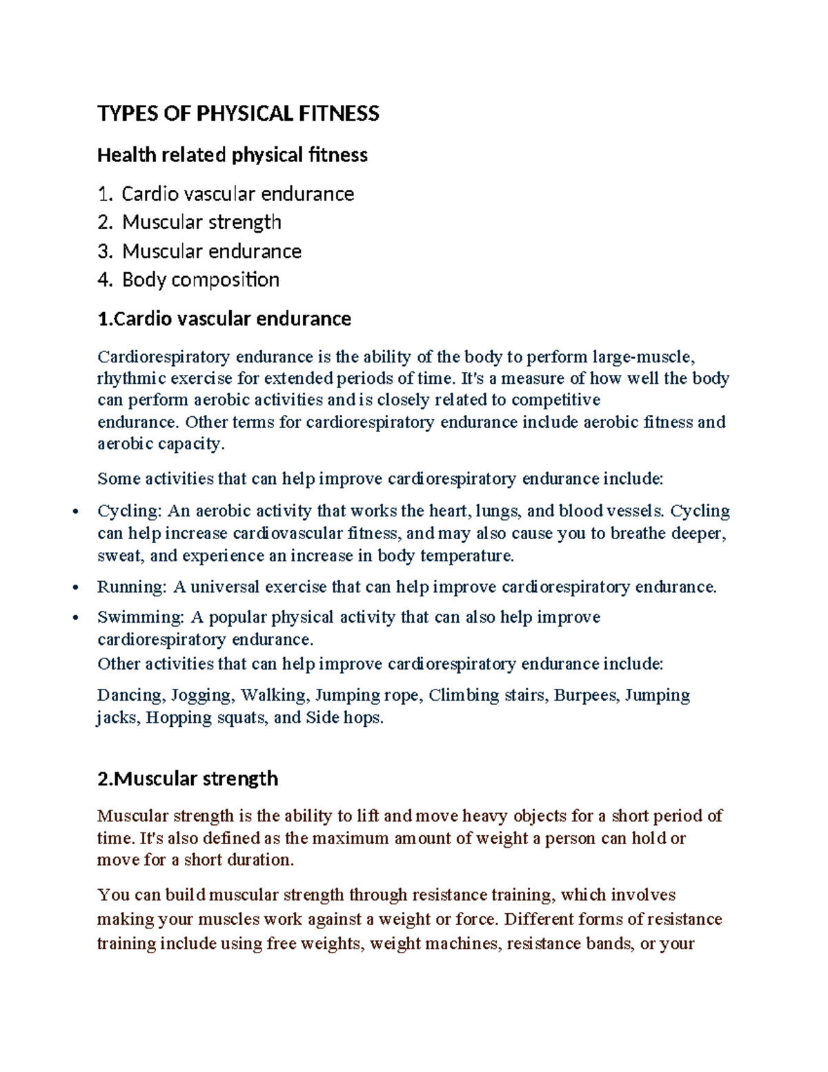 Physical education - lecture - TYPES OF PHYSICAL FITNESS Health related ...