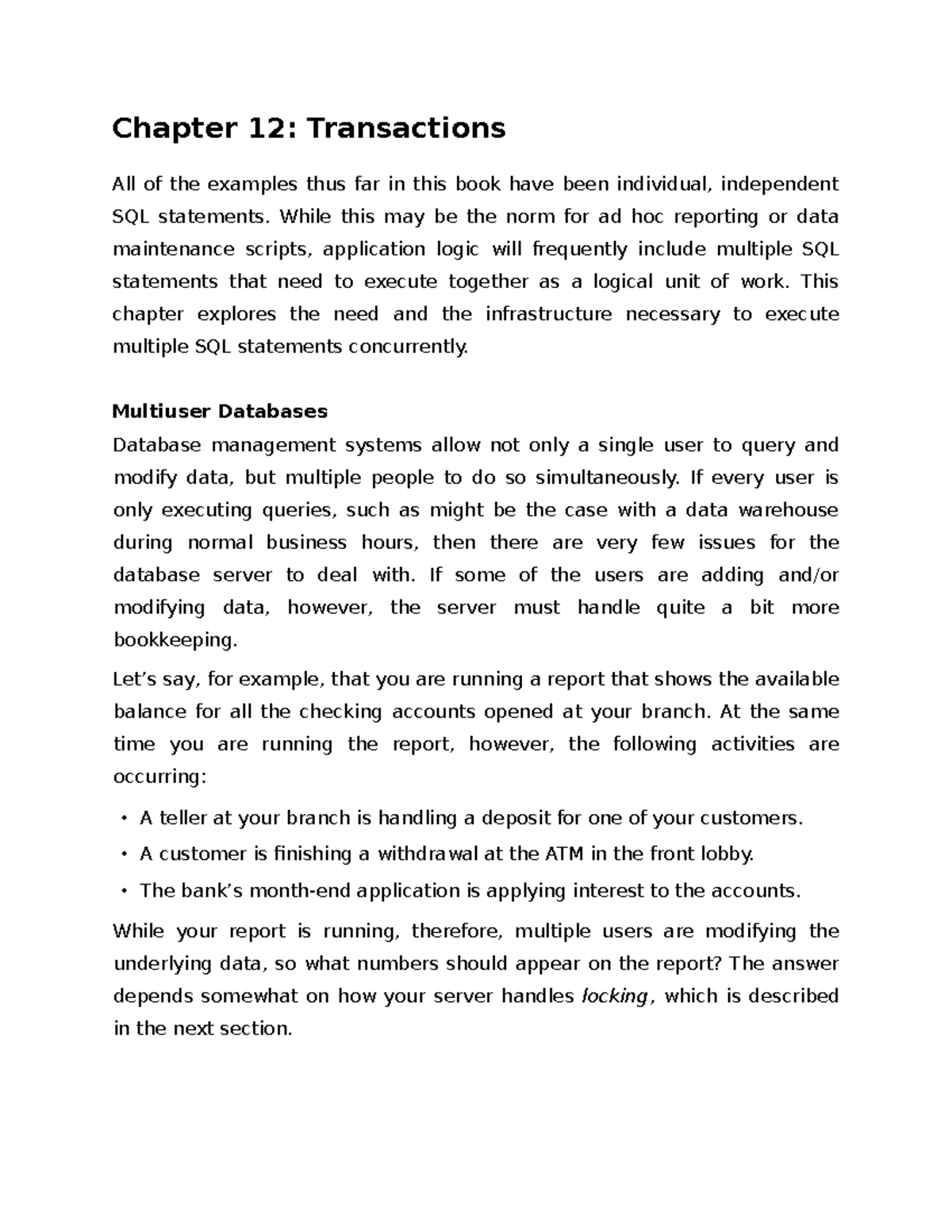 Chapter 12 Transactions - Chapter 12: Transactions All of the examples ...