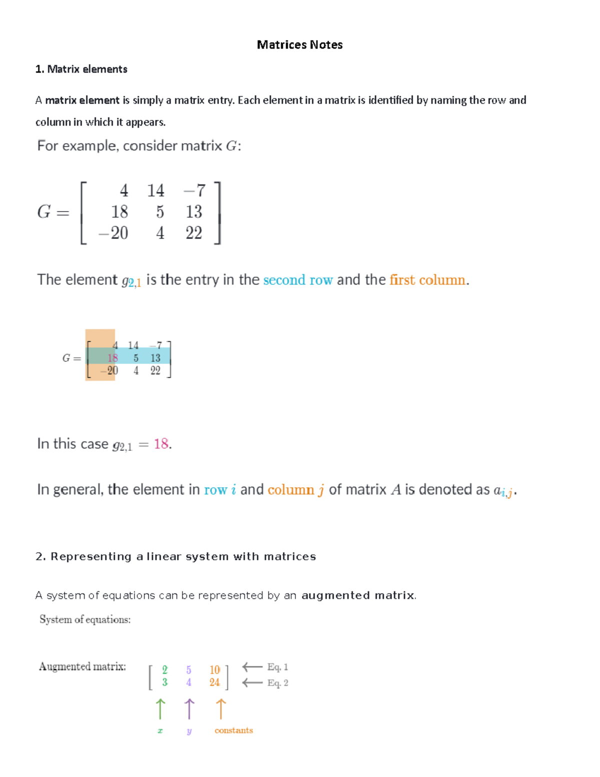 Matrices Notes - Matrices Notes Matrix elements A matrix element is ...
