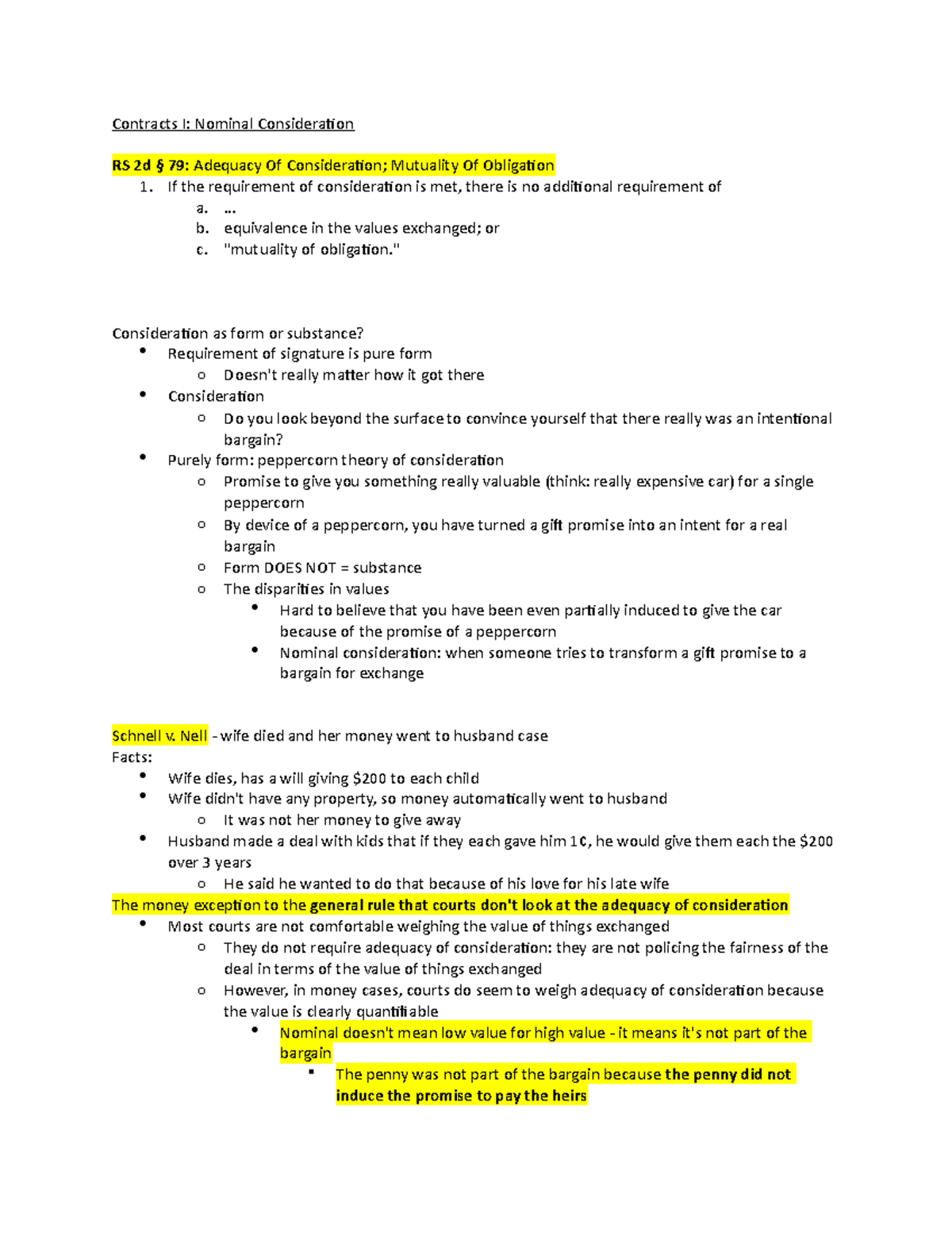 Contracts I- nominal consideration - Contracts I: Nominal Consideration ...