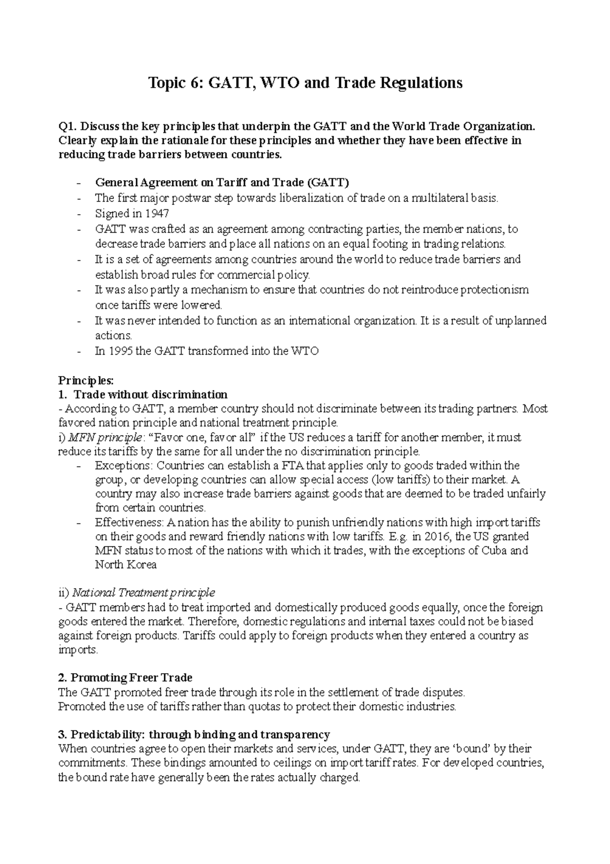 Topic 6 GATT, WTO and trade regulations - Topic 6: GATT, WTO and Trade ...