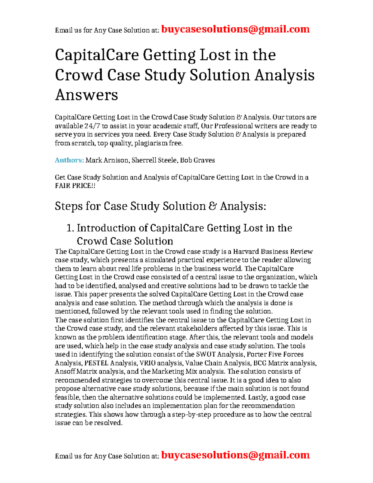 Case Solution Capital Care Getting Lost in the Crowd - CapitalCare ...