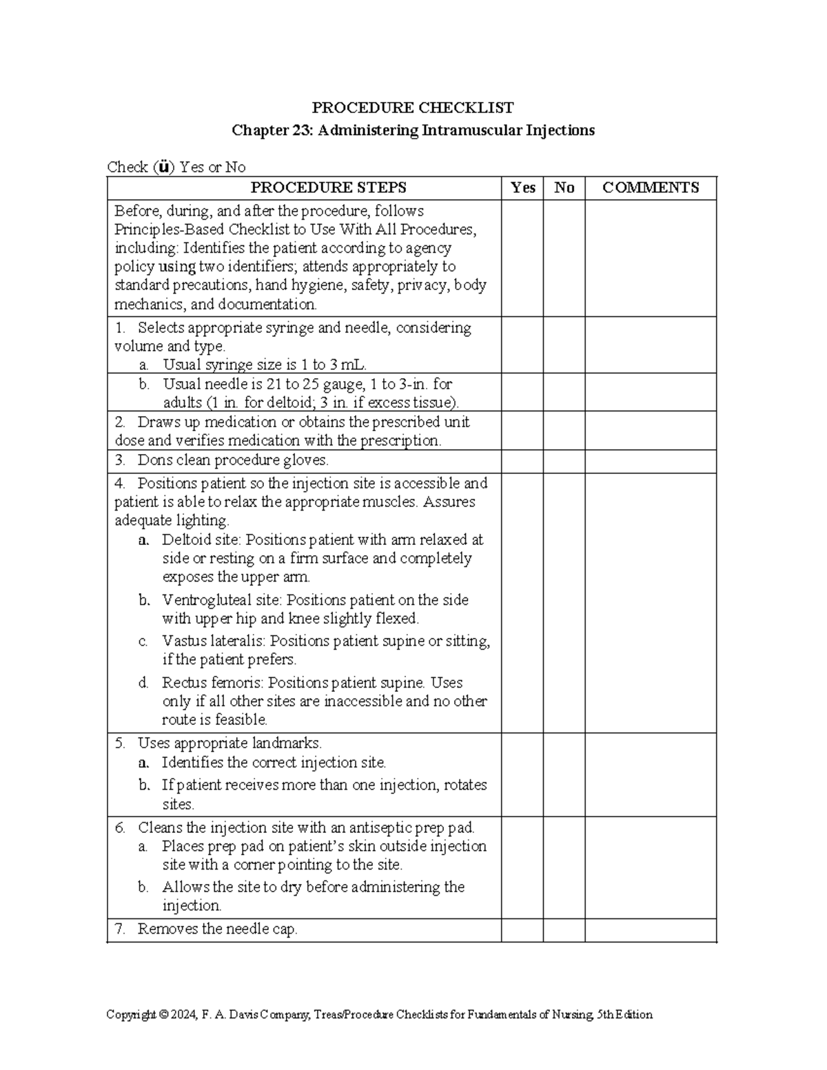 23-14 Administering Intramuscular Injections - PROCEDURE CHECKLIST ...