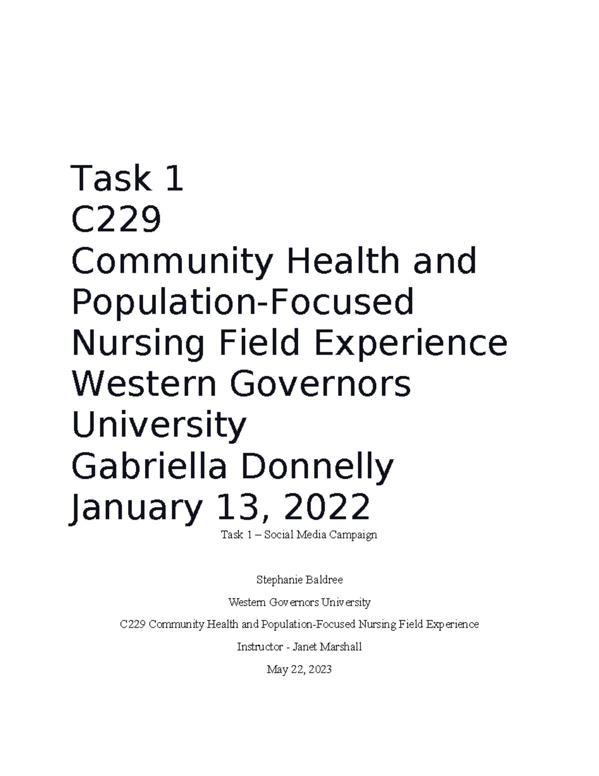 Social Media Campaign Task 1 - Task 1 C Community Health and Population ...