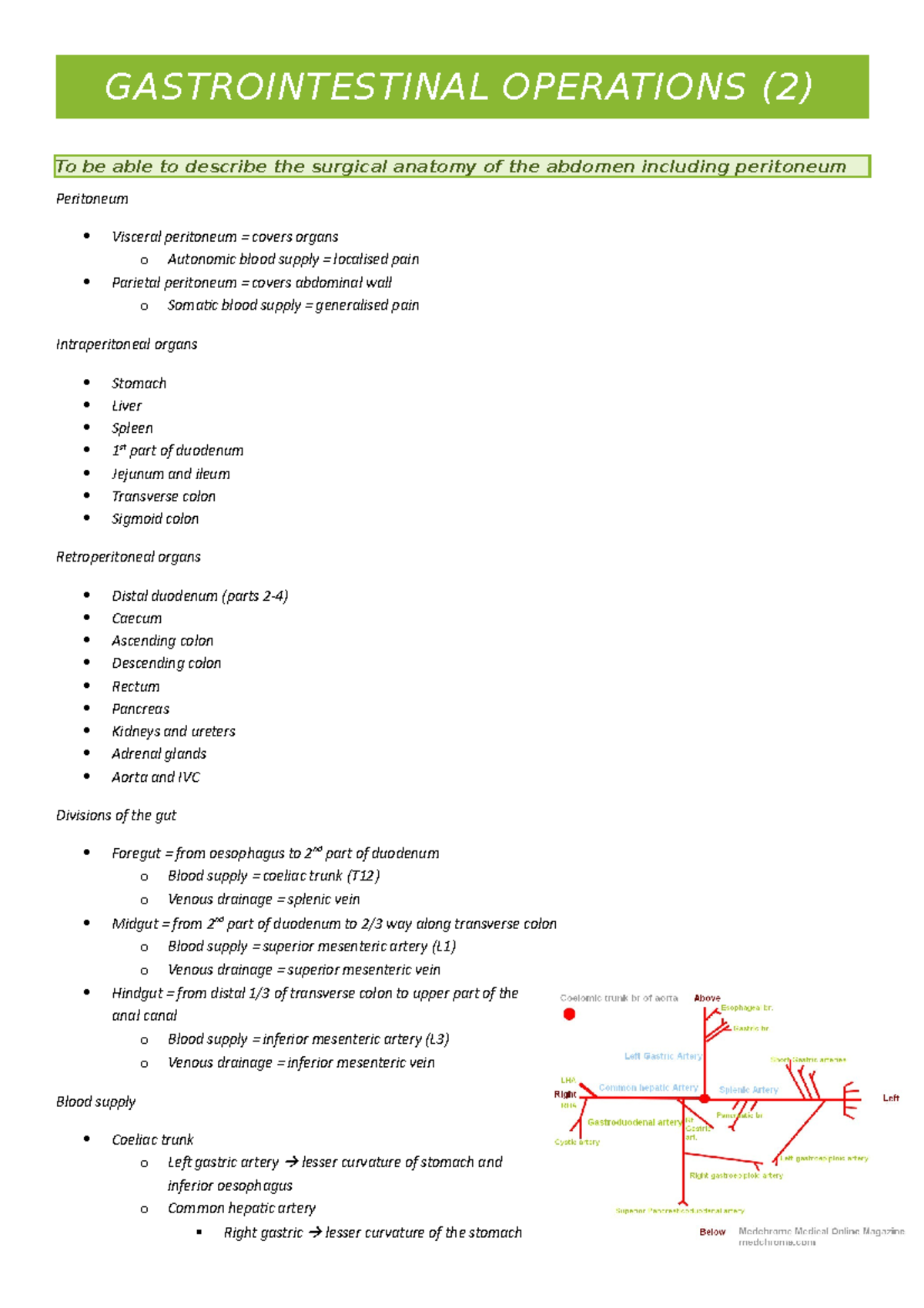 Gastrointestinal operations - GASTROINTESTINAL OPERATIONS (2) To be ...