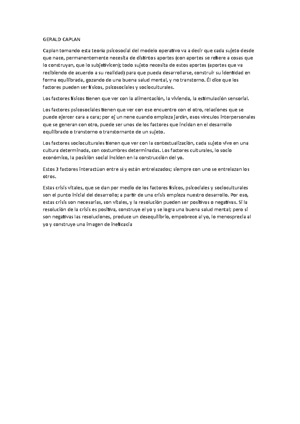 Gerald Caplan - Resumen - GERALD CAPLAN Caplan tomando esta teoría ...