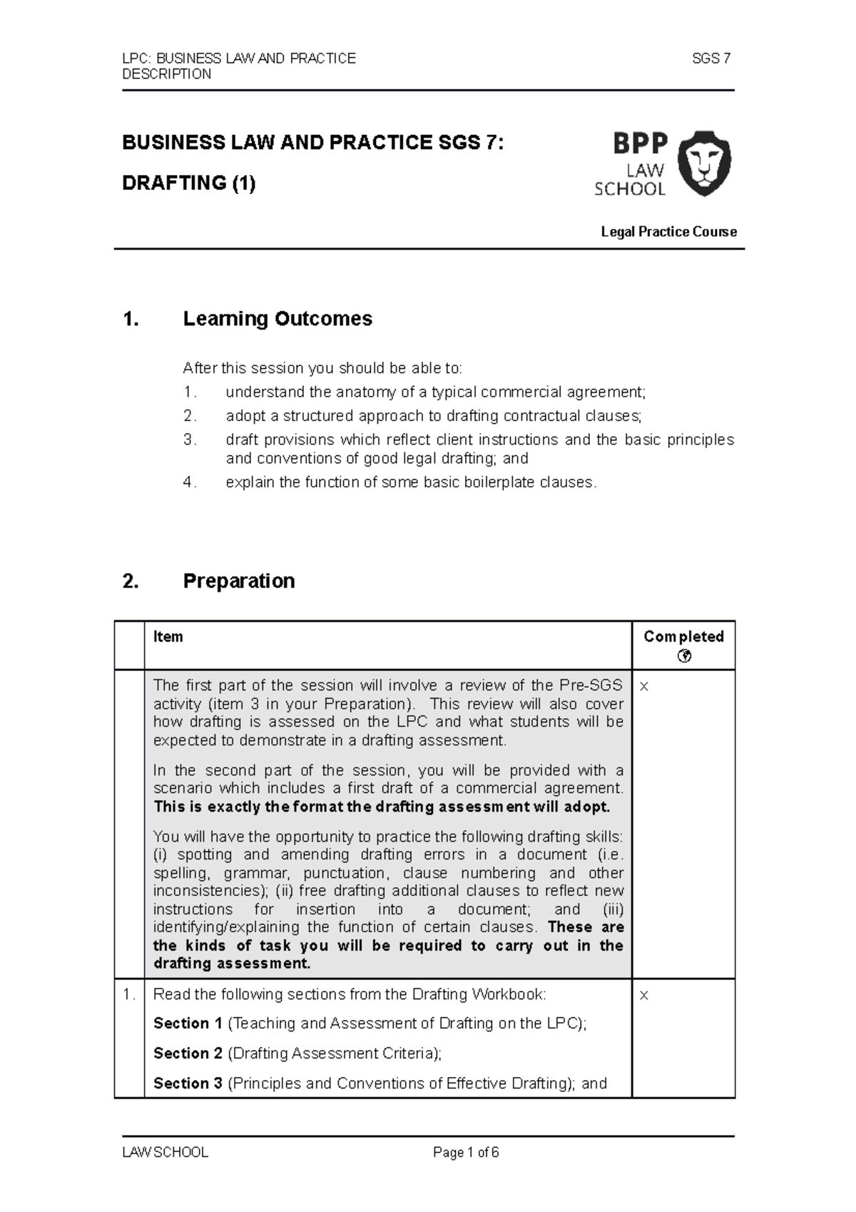 BLP SGS 7 Description 2022-23 - LPC: BUSINESS LAW AND PRACTICE SGS 7 ...