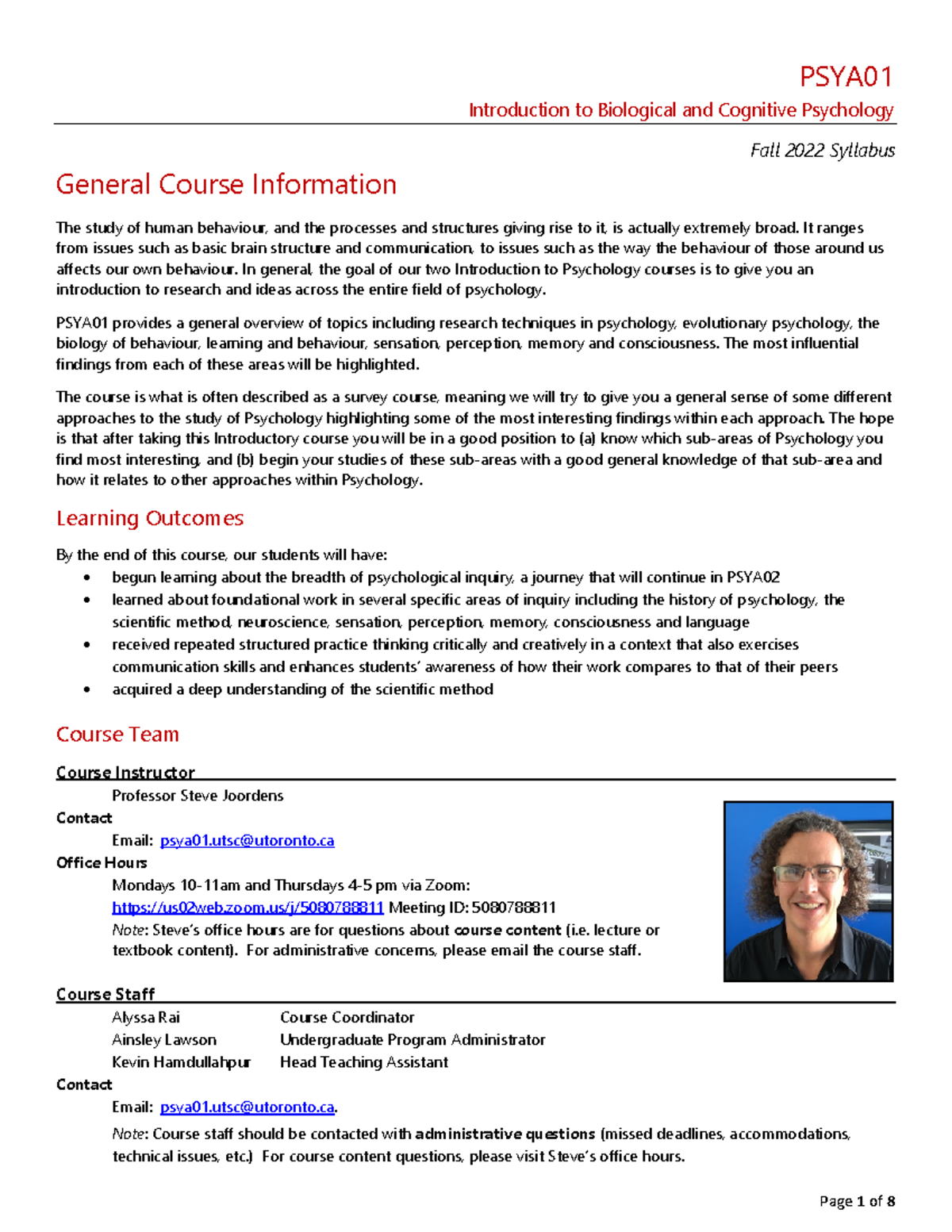 20229 PSYA01 Syllabus - PSYA Introduction to Biological and Cognitive Psychology Fall 2022 ...