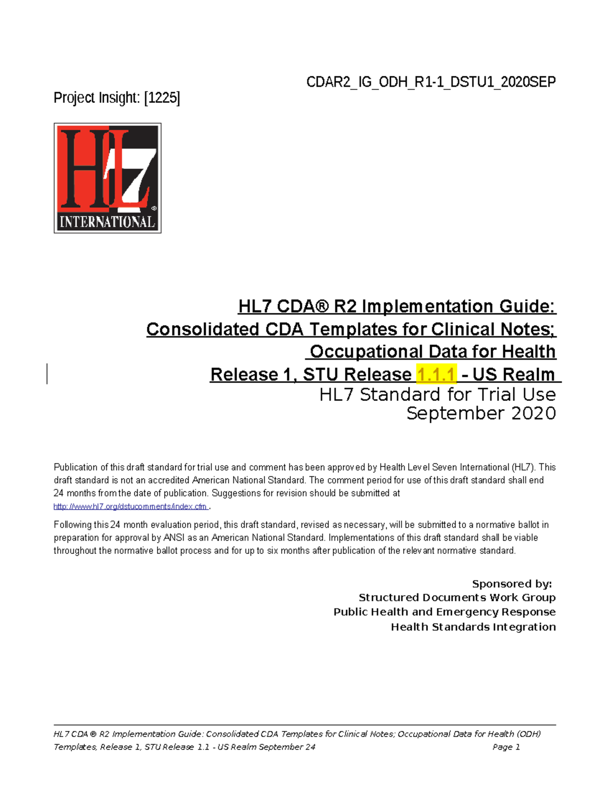 HL7 CDA R2 Implementation Guide Consolidated CDA Templates ODH tracked ...