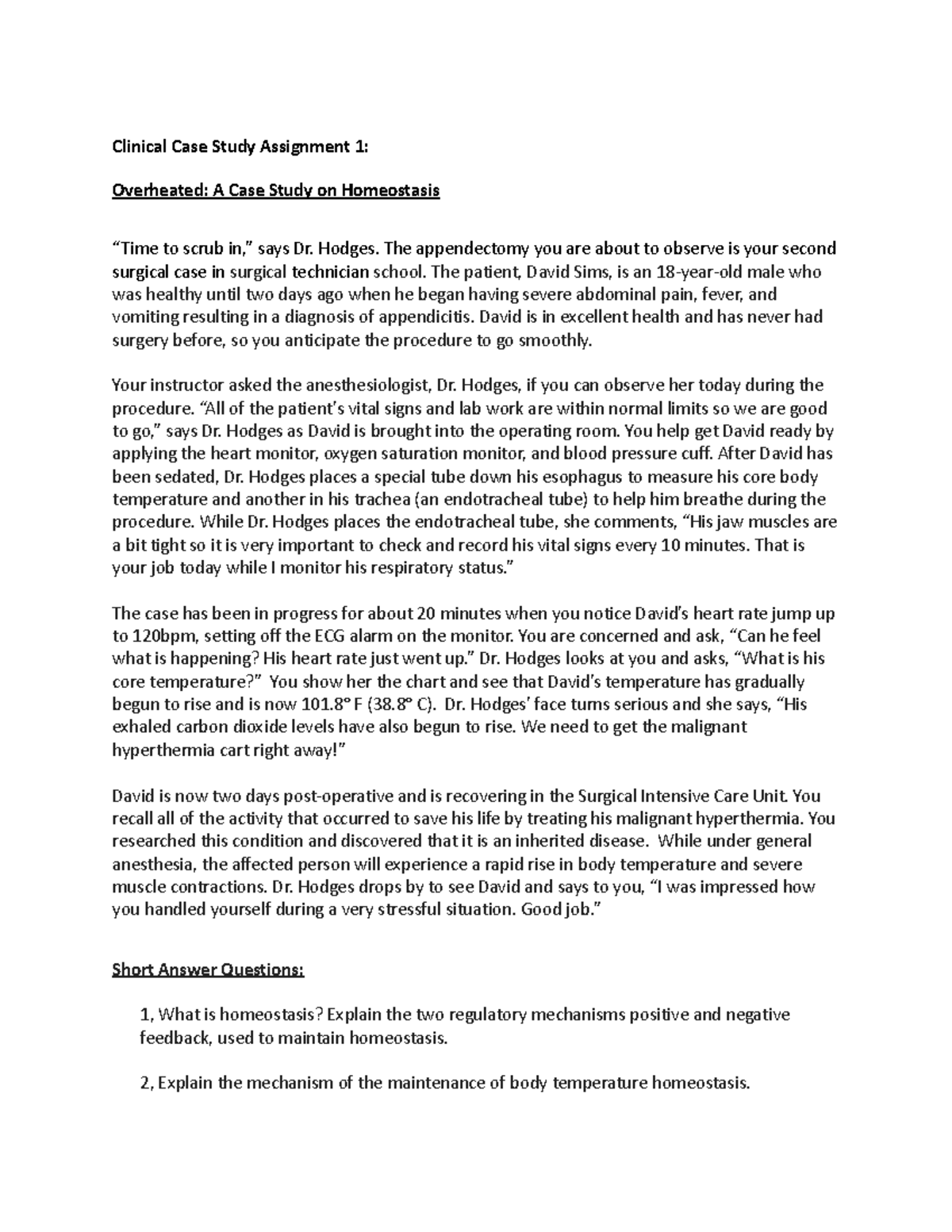 Clinical Case Study 1 Homeostasis and Integumentary - Clinical Case ...