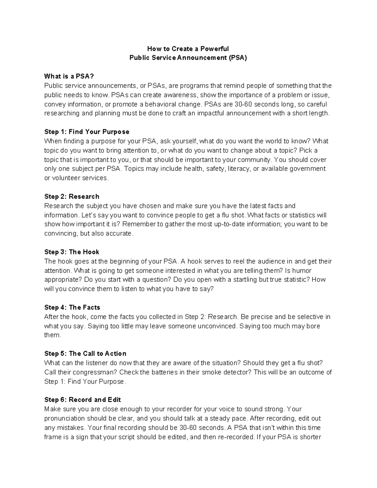 Topic 3 How to Create A Powerful PSA - How to Create a Powerful Public ...