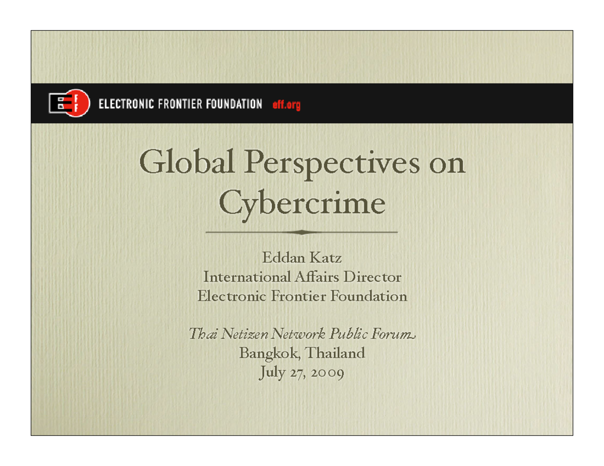 Eff global cybercrime 2009 0727 - Global Perspectives on Cybercrime ...