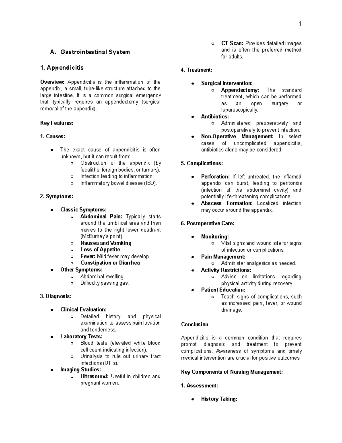 Inflammatory-Diseases - A. Gastrointestinal System 1. Appendicitis ...