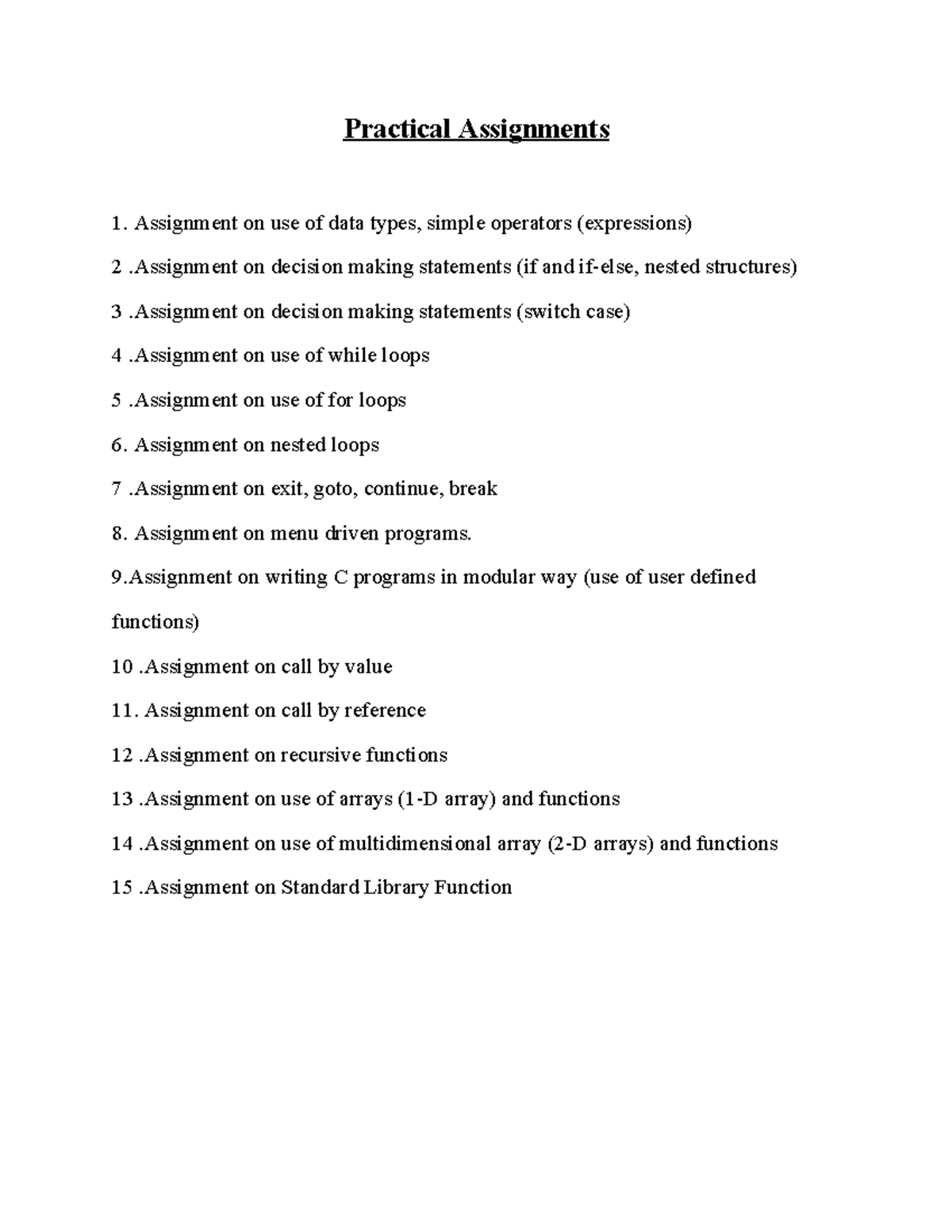 Practical Assignments - Assignment on use of data types, simple operators (expressions) 2 - Studocu