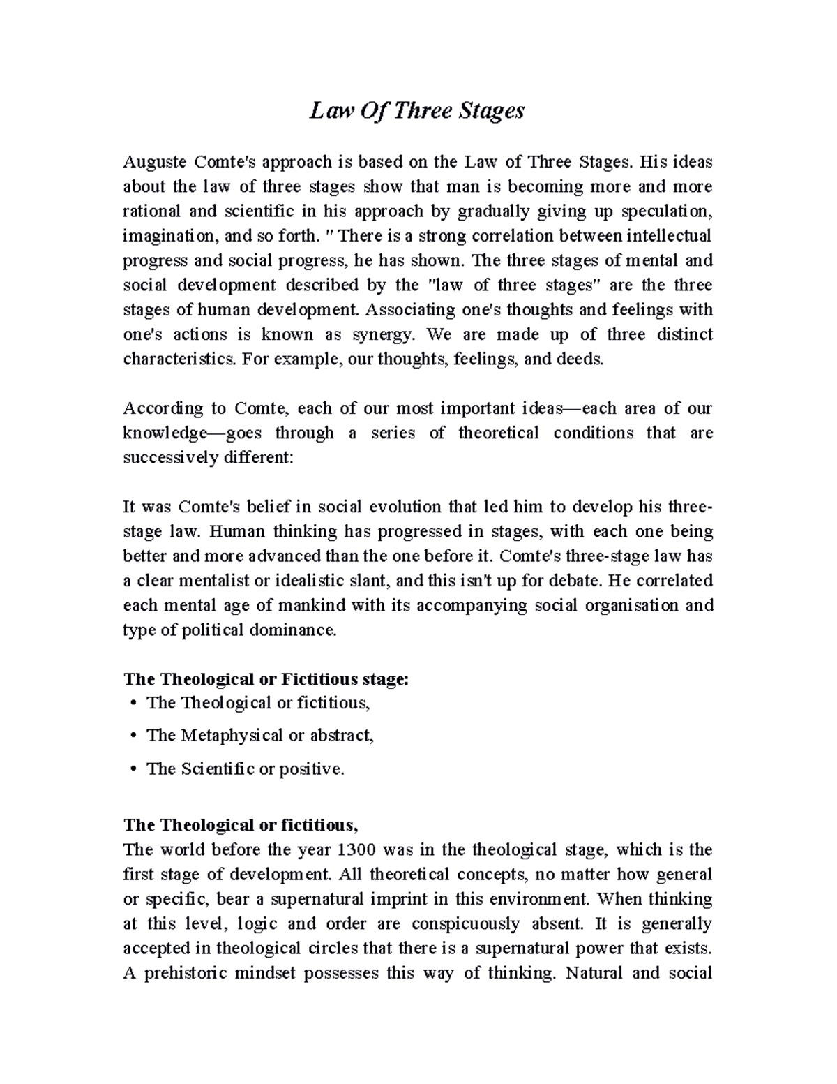 Threeof three stages - Lecture notes 1 - Law Of Three Stages Auguste ...