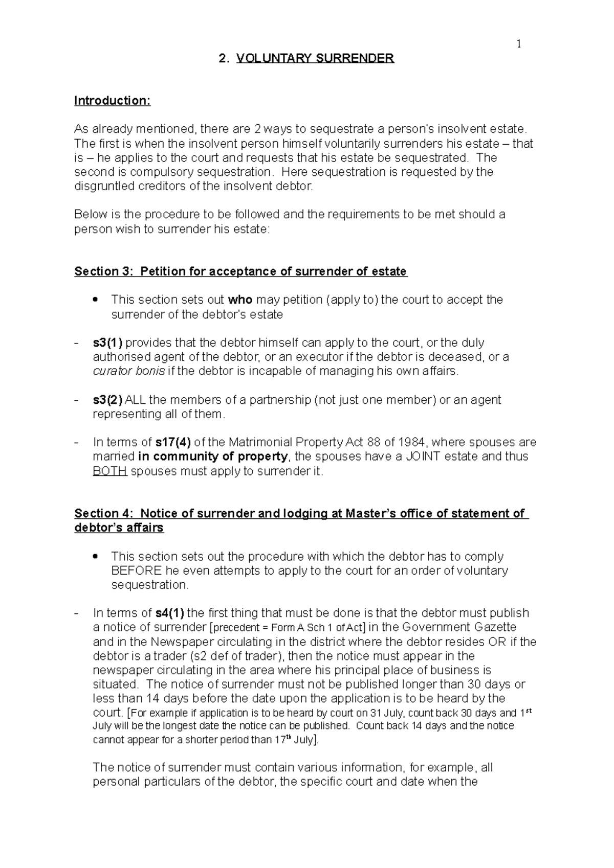 2 - Chapter 2 - 2. VOLUNTARY SURRENDER Introduction: As already ...