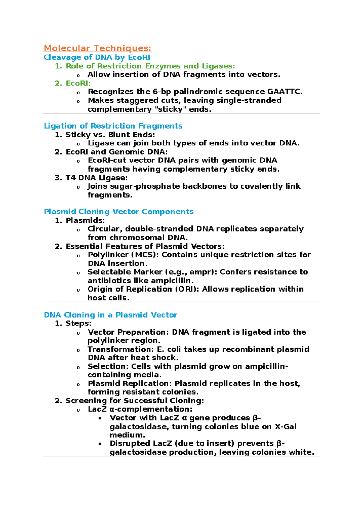 Molecular techniques - notes - Molecular Techniques: Cleavage of DNA by ...
