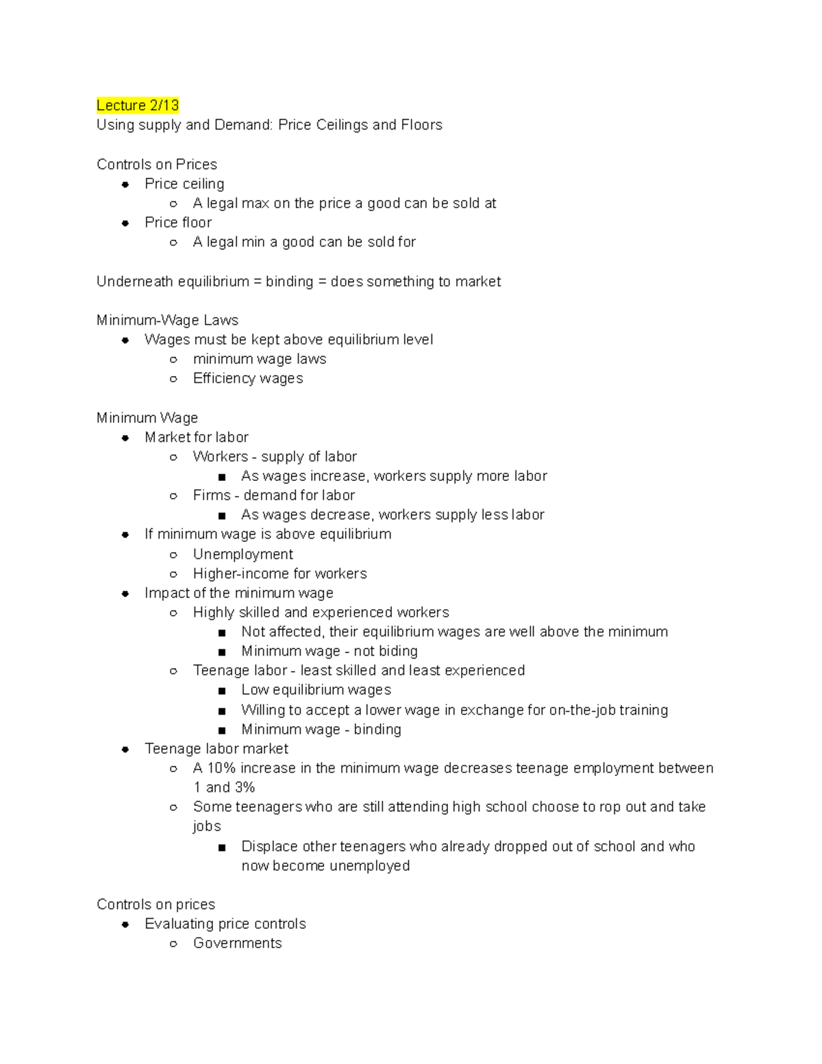 ECON 9 Week 6 - LECTURE NOTES FOR BENELLI - Lecture 2/ Using supply and ...