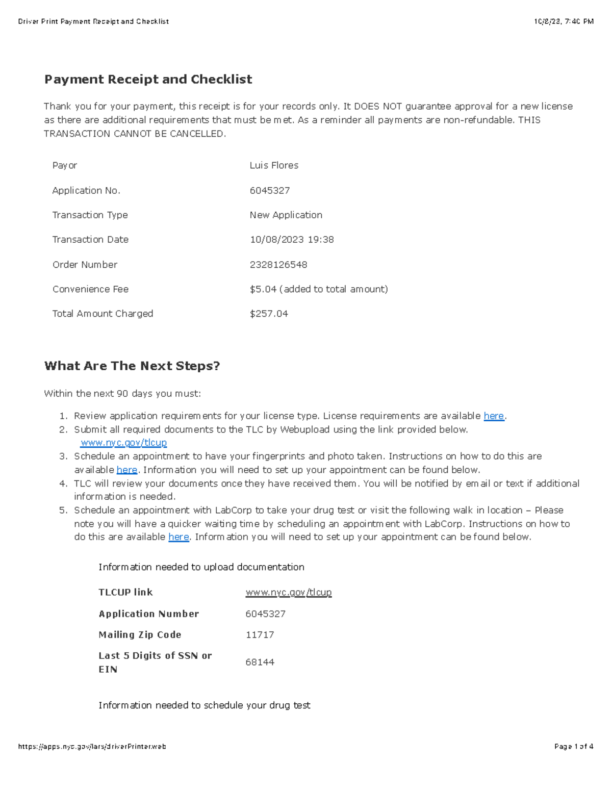 Driver Print Payment Receipt and Checklist - Payment Receipt and ...