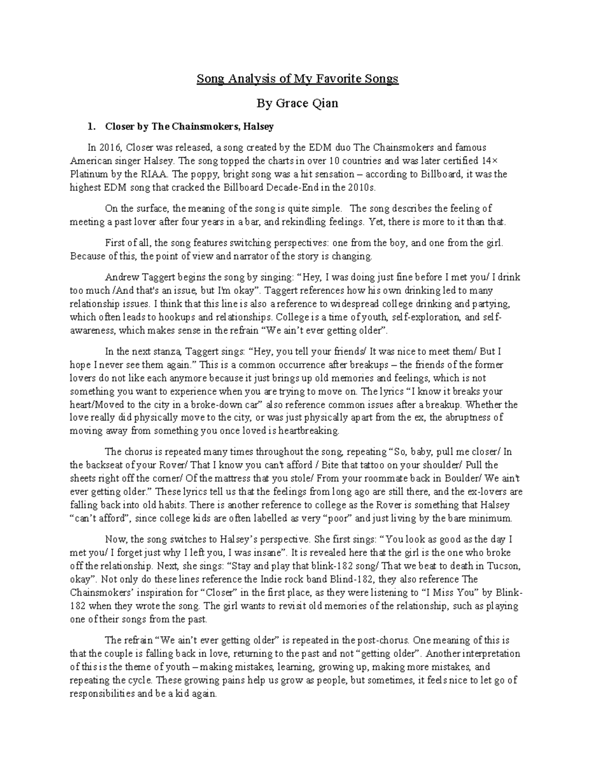 Song Analysis of My Favorite Songs - The song topped the charts in over ...