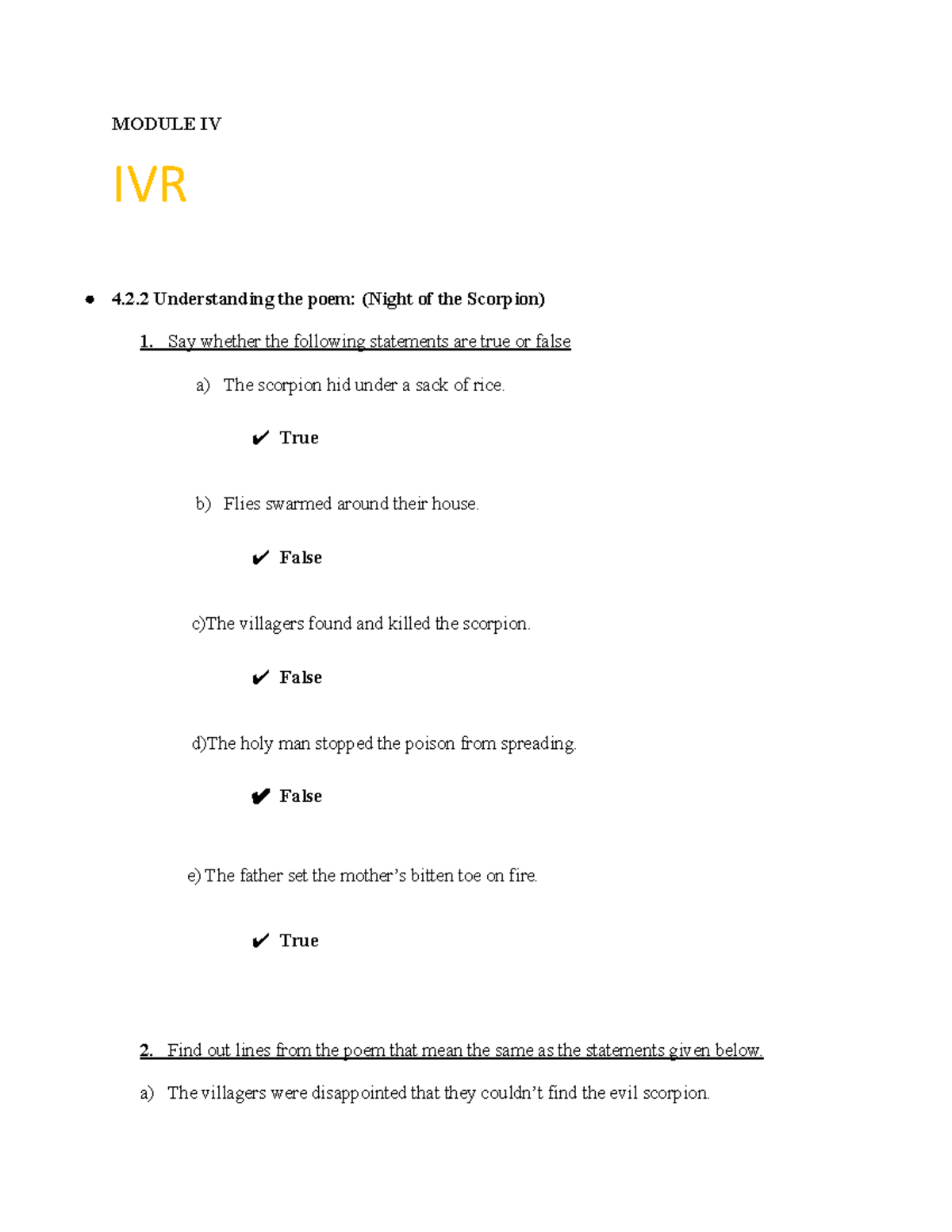 Module IV Sem I Polytechnic - MODULE IV IVR 4.2 Understanding the poem ...