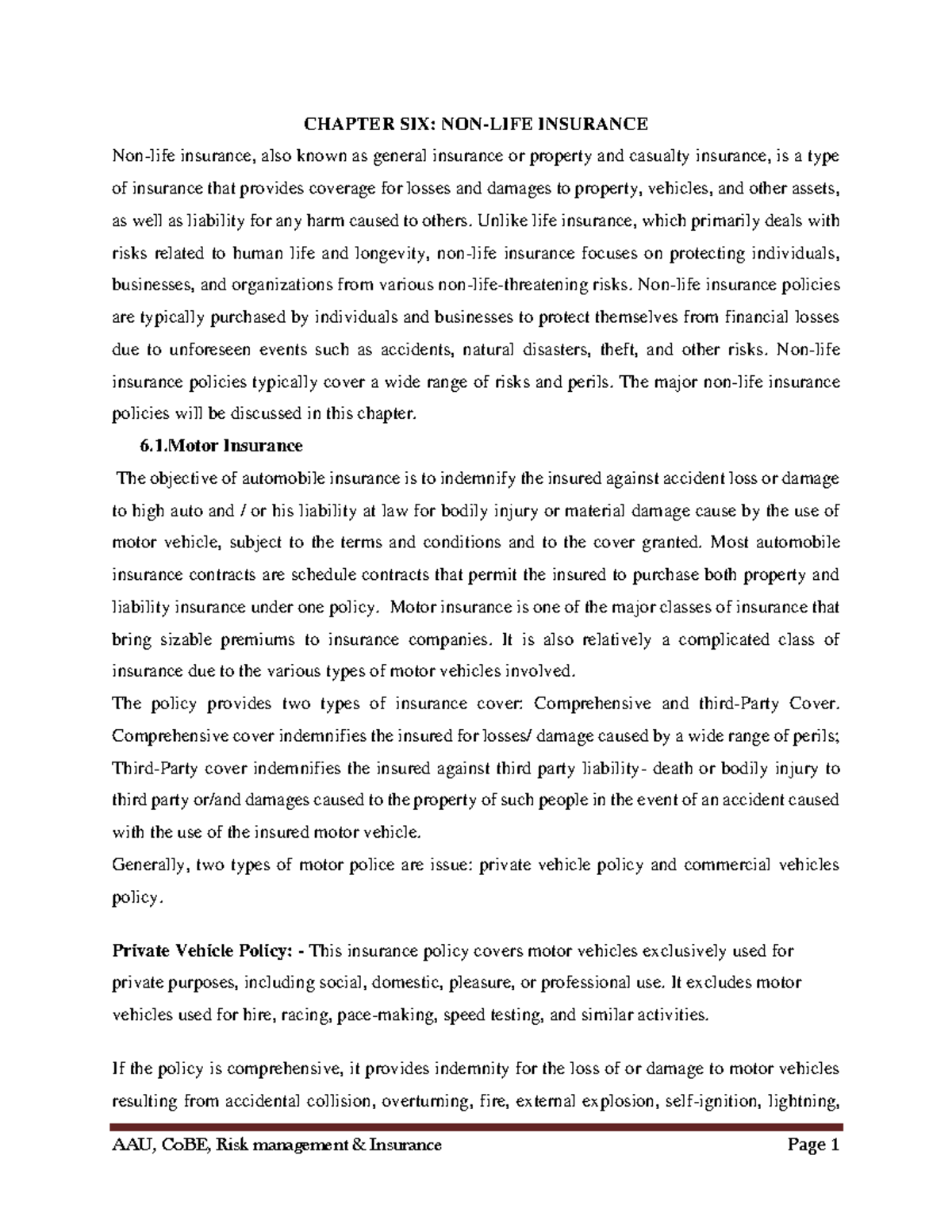 CH6 Non-Life Insurance - CHAPTER SIX: NON-LIFE INSURANCE Non-life ...