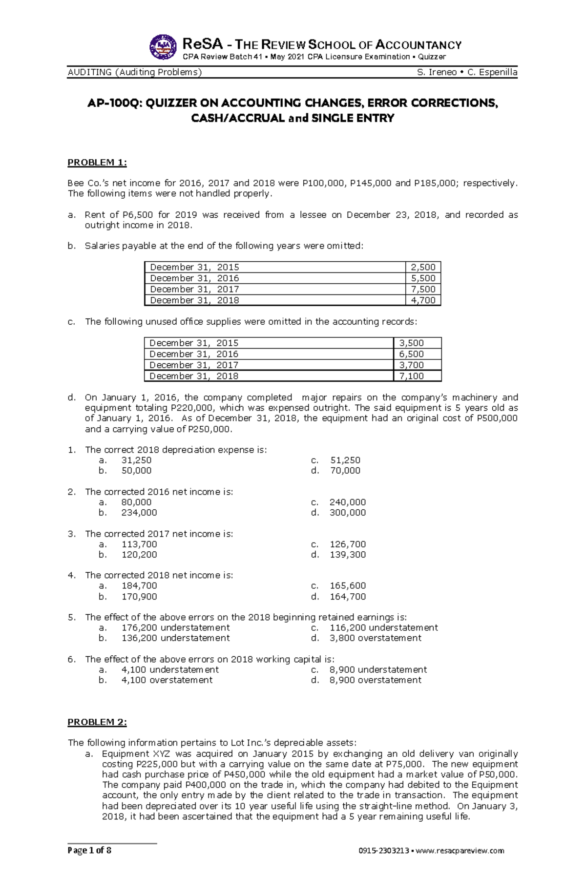 Scribd - ReSA - THE REVIEW SCHOOL OF ACCOUNTANCY CPA Review Batch 41 May 2021 CPA Licensure ...