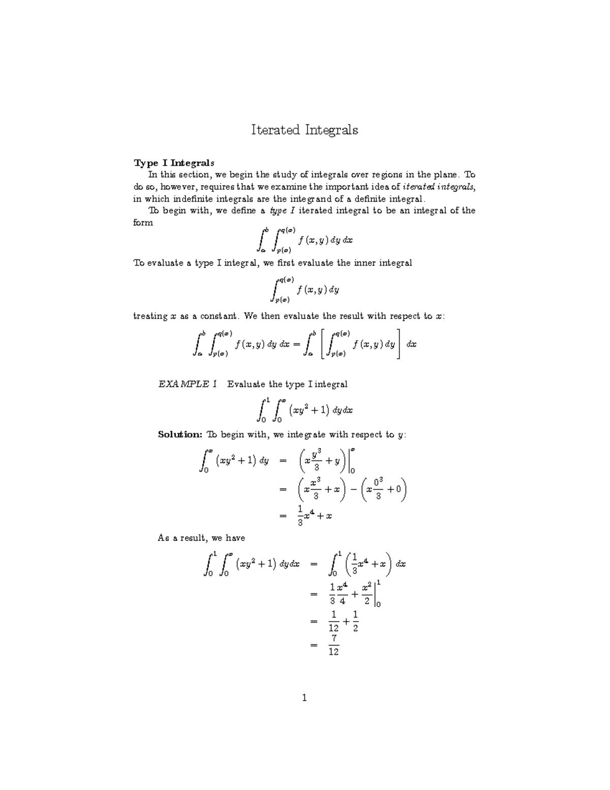 Pdf (20) - Problems for practice - Iterated Integrals Type I Integrals ...