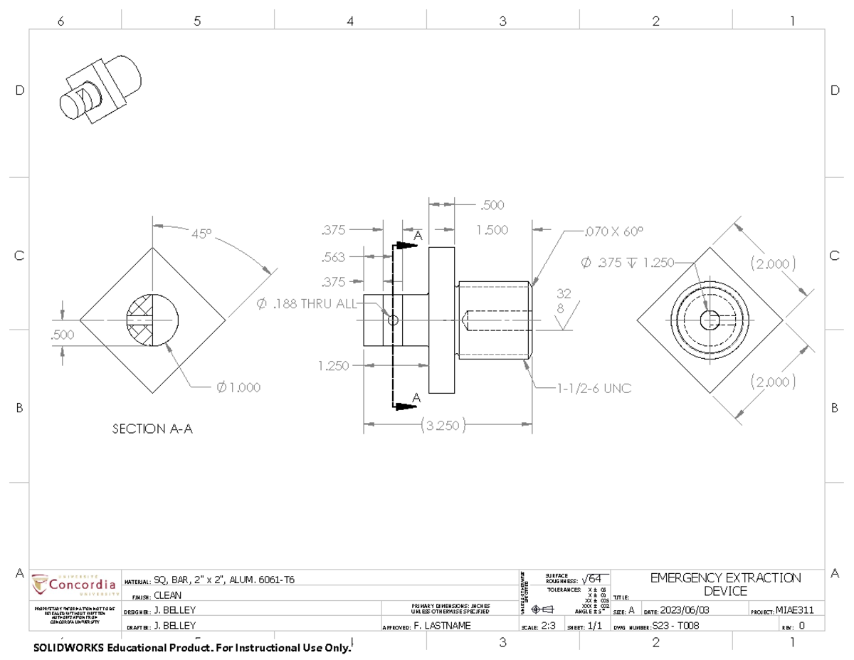 Ex1 Tut8 Part Drawing - tutorial work - MIAE 312 - Concordia - Studocu